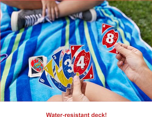 Mattel Games UNO Splash Card Game for Outdoor Camping, Travel and Family Night with Water-Resistent Plastic Cards