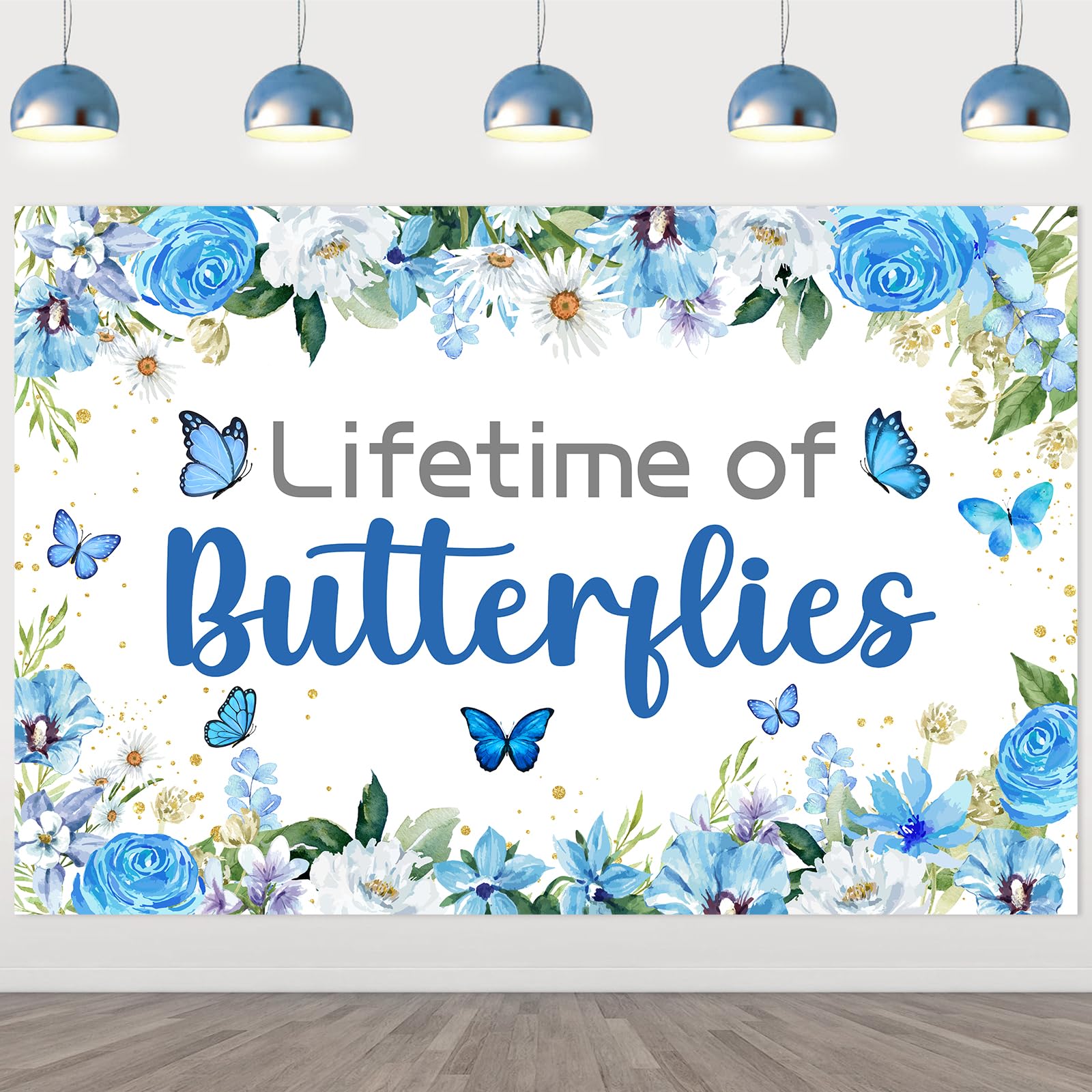 Wonmelody Butterfly Bridal Shower Backdrop Blue Lifetime of Butterflies Backdrop Butterflies Bachelorette Decor Floral Bridal Shower Banner Watercolor Butterfly Background for Wedding Engagement