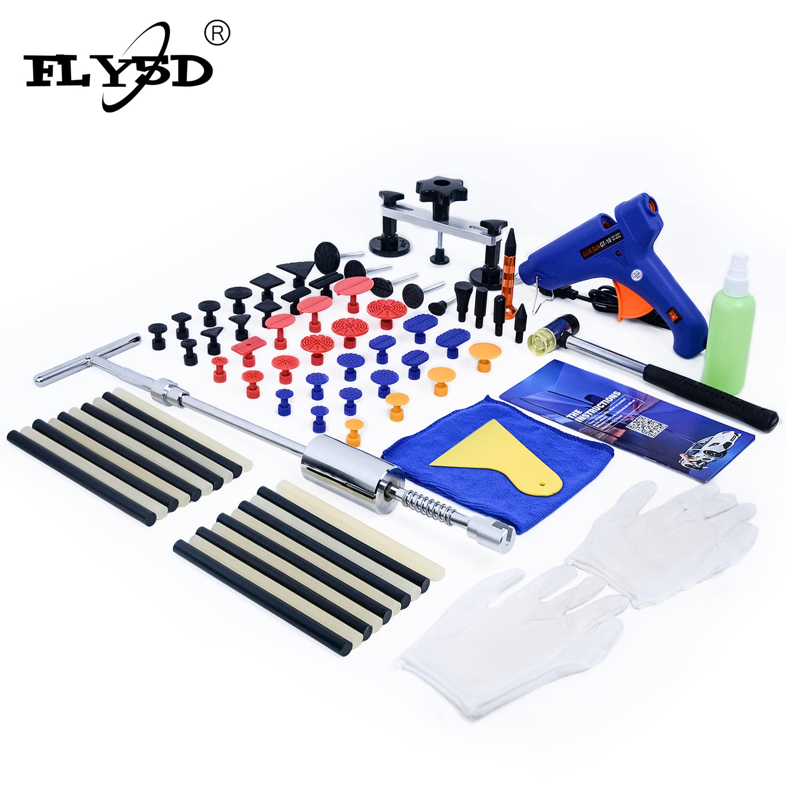 Paintless Dent Puller Kit with 34pcs Glue Pull Taps Repair Dents in All Parts of The Car 2in1 Slide Hammer Dent Remover for Big Dents Bridge Dent Puller Repair Small and Medium Dents