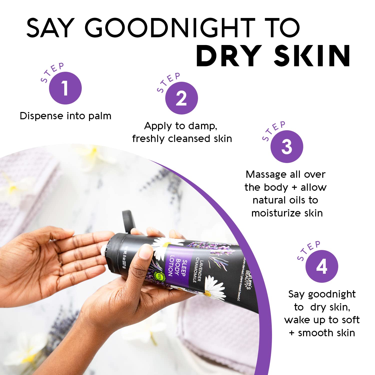 Nature's Beauty Lavender Chamomile Sleep Body Lotion Multi-Pack - Lightweight, Non-Greasy Moisturizer to Sooth & Relax Dry Skin, Made w/Coconut, Jojoba + Moringa Seed Oils, 8 oz (2 Pack)