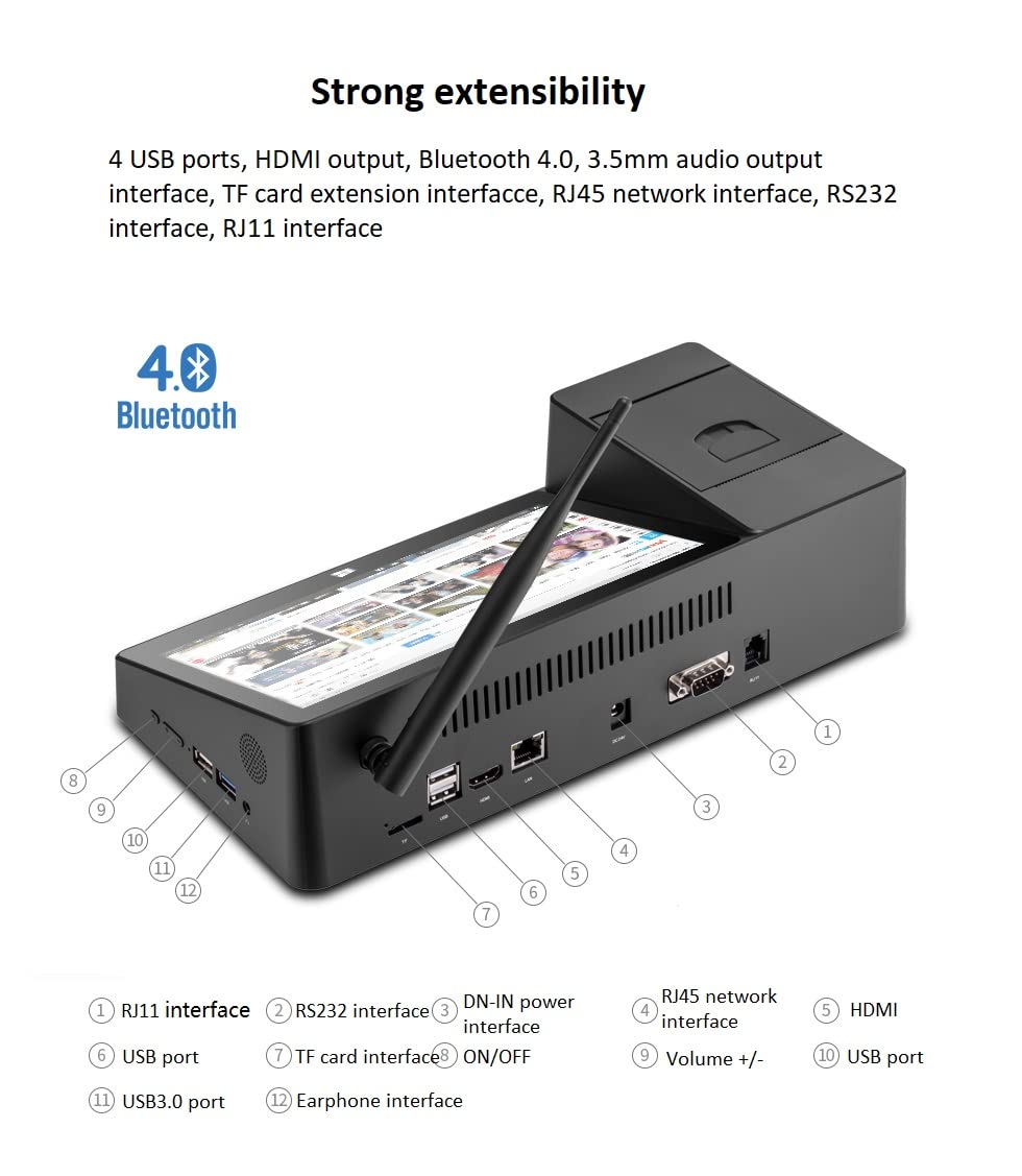 POS Thermal Printer, Tablet Computer, tablette, PIPO X3 Mini PC POS with Printer Intel Z8350 Quad Core Windows 10 Mini pc Box 1920x1200 HDMI (9inch (2+64G))