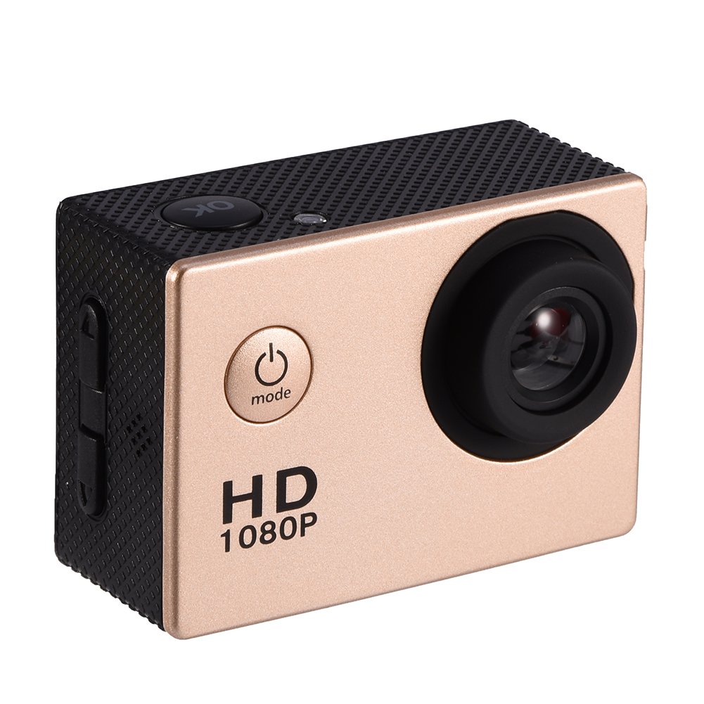 Mini Sports Camera,2inch 1080P Full LCD Screen Action Camera 4K Waterproof 30m Video Camera with Mini Camcorder Mounting Accessories Kits, BracketGold
