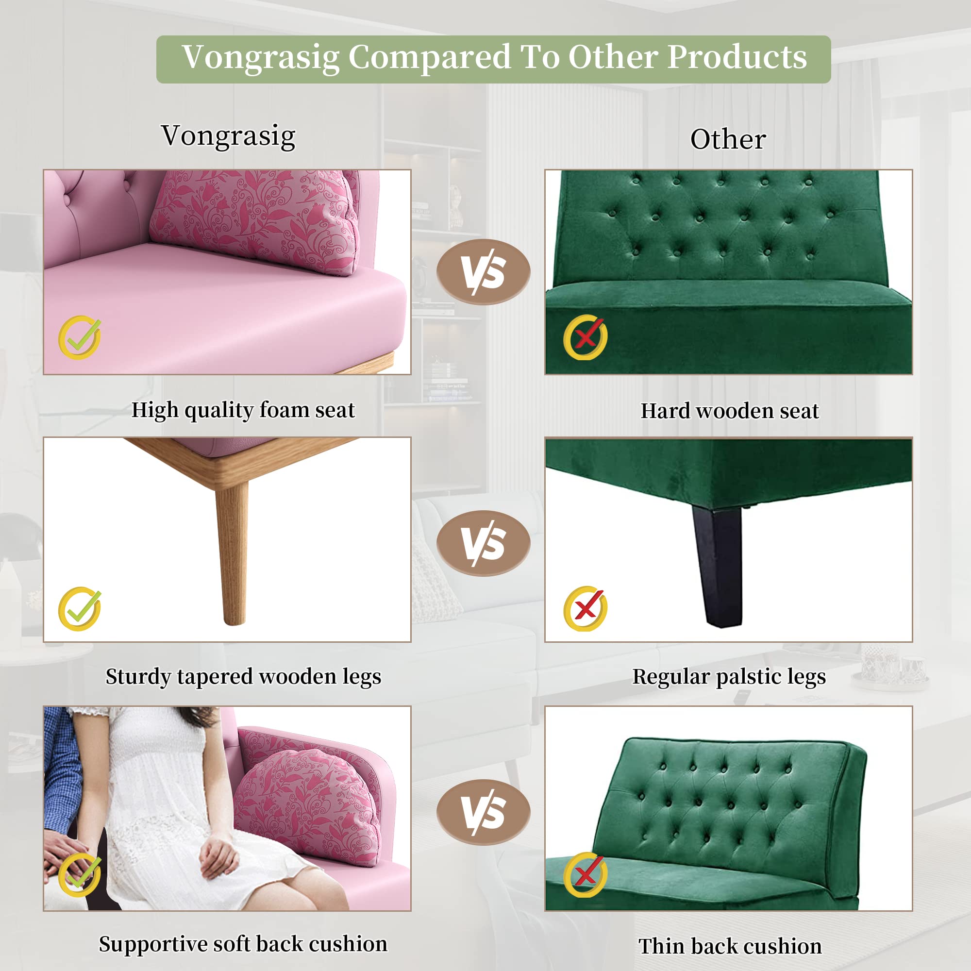 Loveseat Sofa, Mid Century Modern Decor Love Seat Couch, 56" 2-Seater Sofa Double seat Modern Sofa for Living Room, Apartment, Studio,Office & Small Space (Pink)