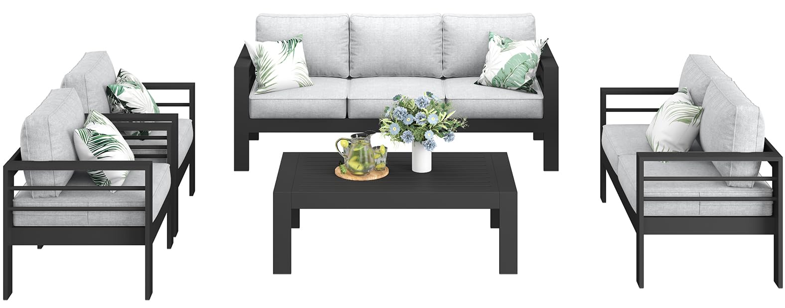 LayinSun Outdoor Aluminum Furniture Set, 5 Pieces Patio Sectional Conversation Chat Sofa Modern Seating Set with Coffee Table
