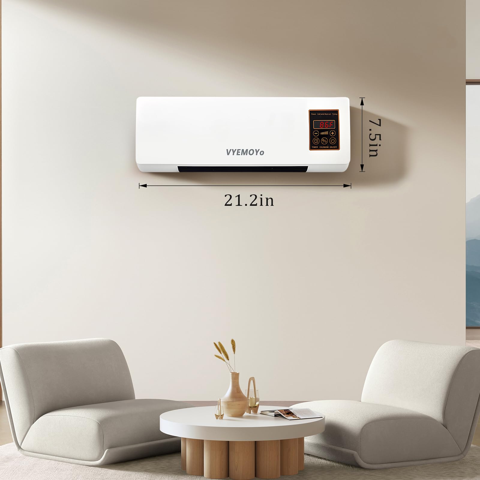 Wall Space Heater, Quiet Ceramic Electric Heater, 3s Fast Heating Heater with Remote Control, 25-Speed Adjustable, Timer, Overheat Protection for Large Room