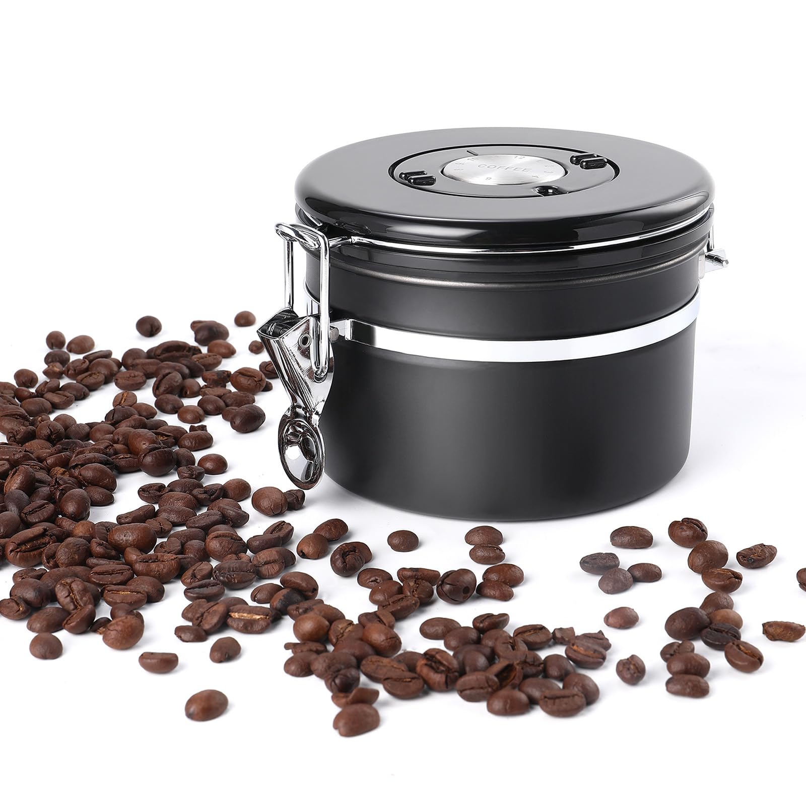 malmo Coffee Canister,Airtight Coffee Container with Date Tracker Lid, Stainless Steel Canister for Kitchen Food Storage 9oz, Black (22, Cylinder, 1, KF) (GY 22oz)