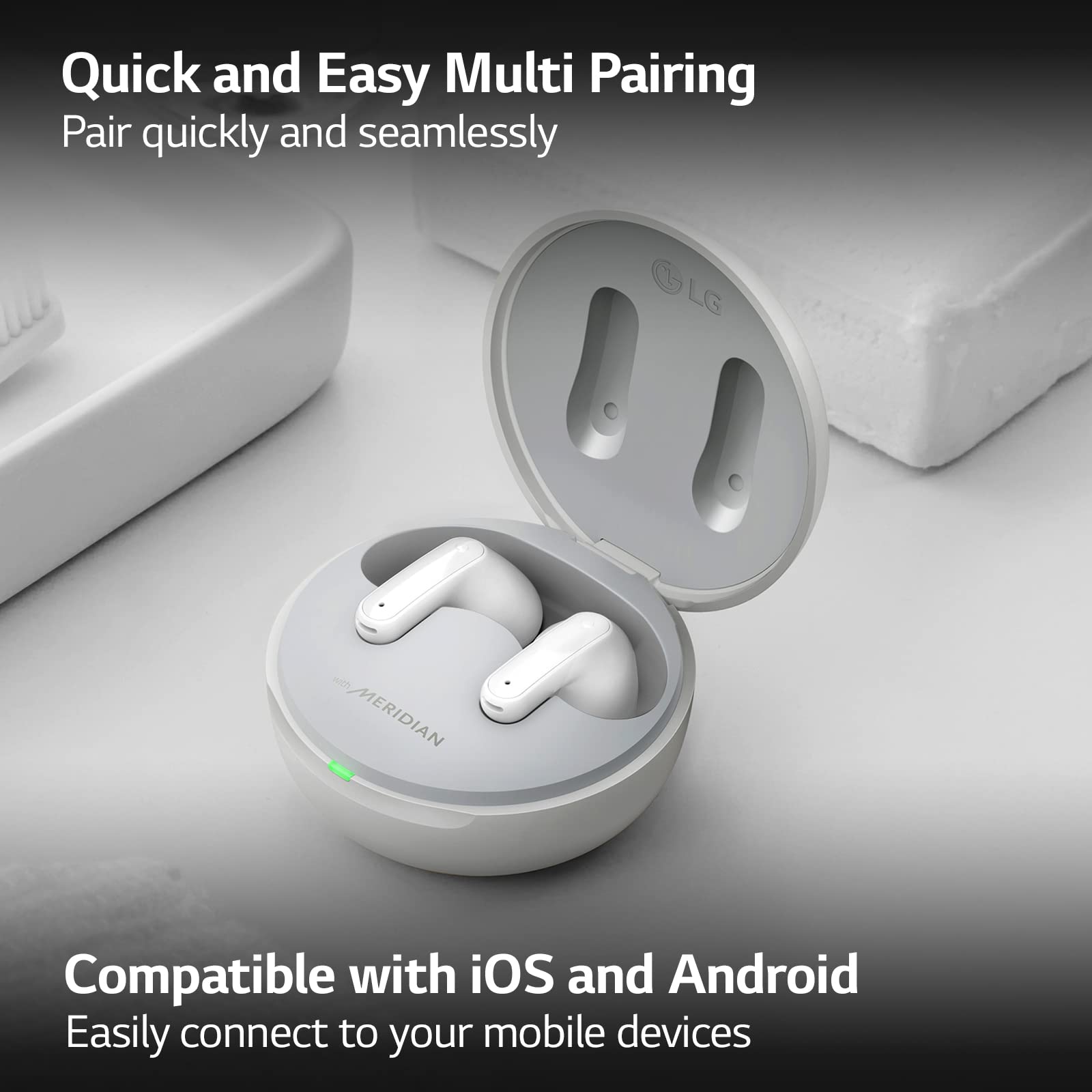LG TONE Free True Wireless Bluetooth FP9W - Active Noise Cancelling Earbuds with UVnano Charging Case, White