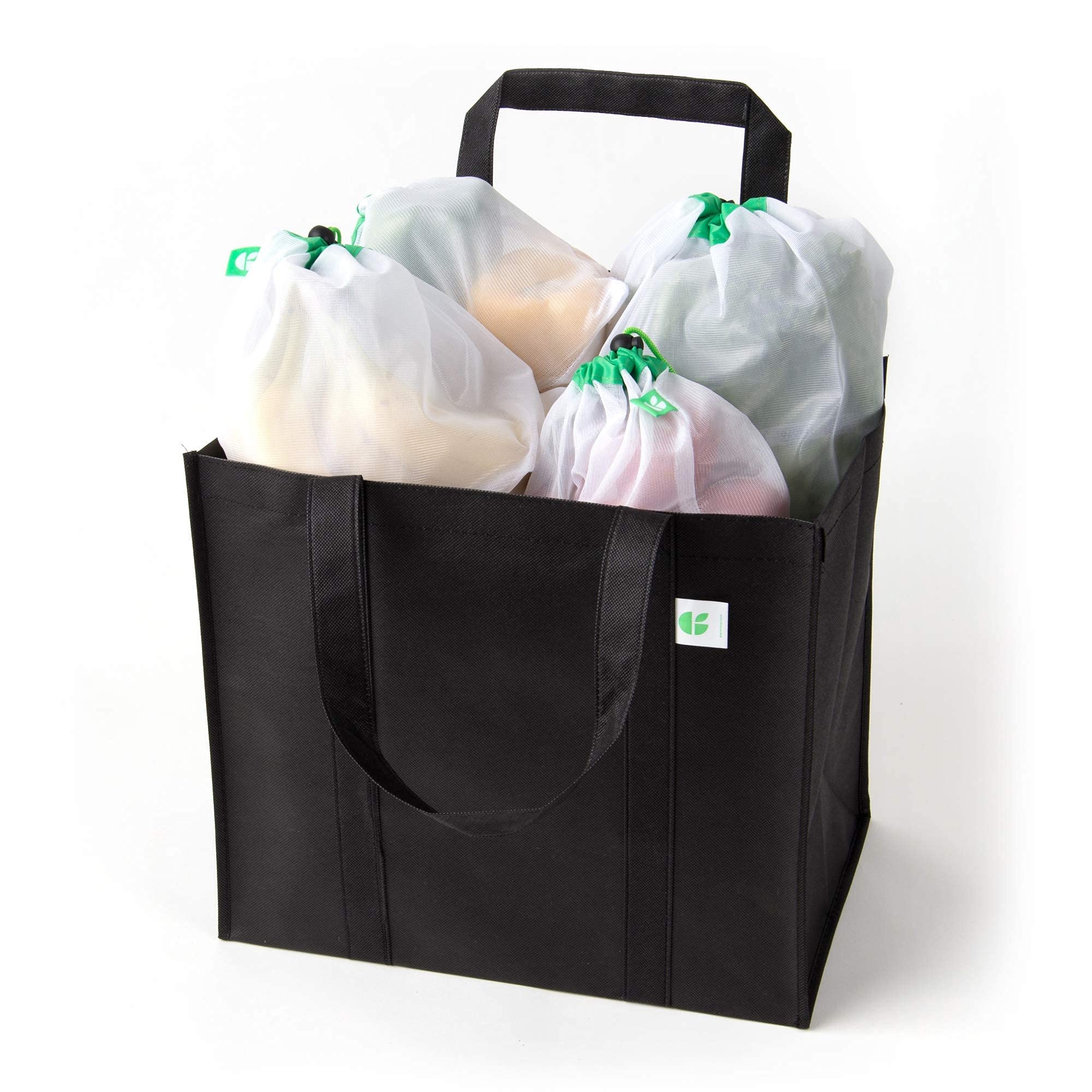 Reusable Grocery Bags (5 Pack, Black) - Hold 40+ lbs - Extra Large & Super Strong, Heavy Duty Shopping Bags – Grocery Tote Bag with Reinforced Handles & Thick Plastic Bottom for Strength