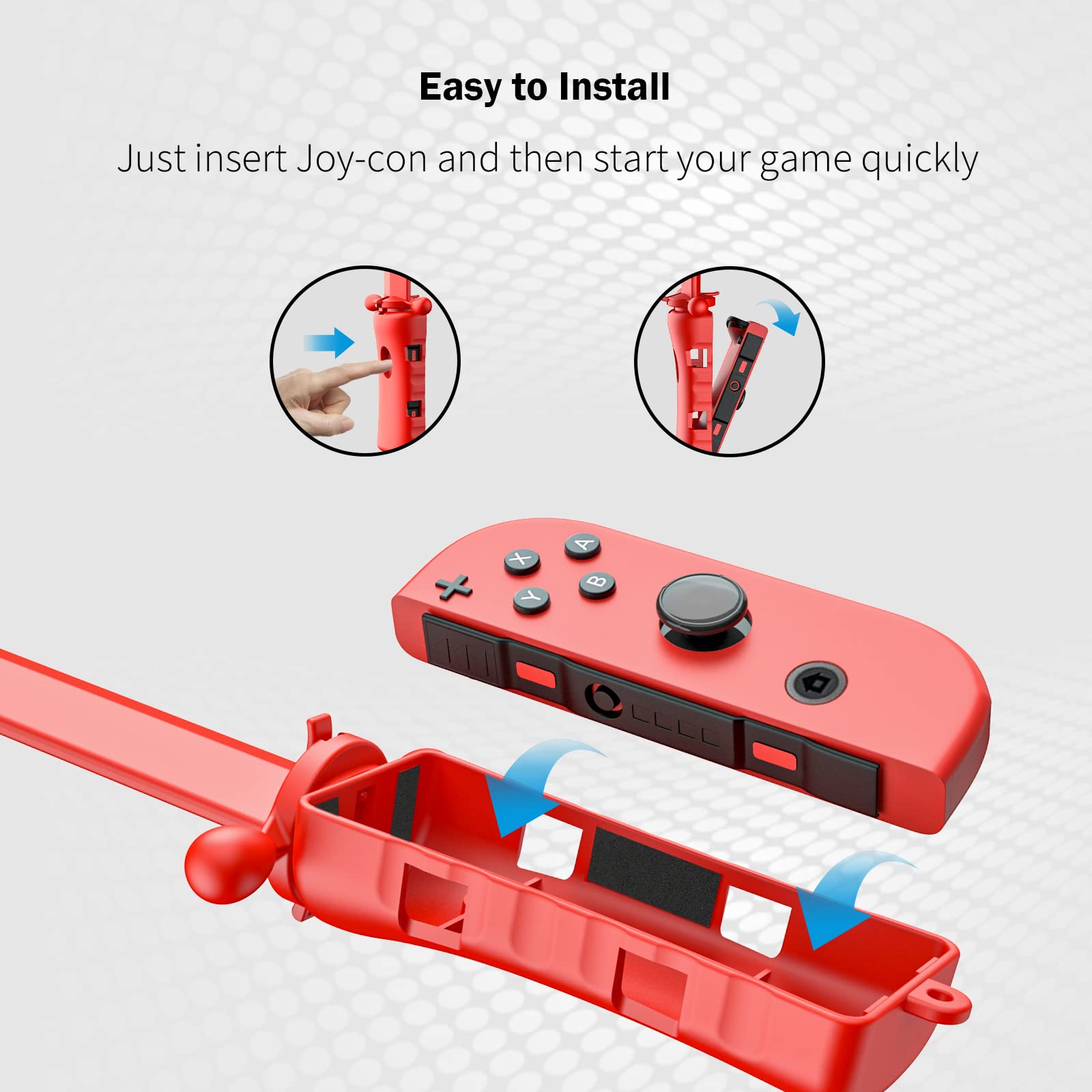 TiMOVO 2-Pack Sword Grip for Switch Sports: Chambara (swordplay)/The Legend of Zelda: Skyward Sword Game, Compatible with Nintendo Switch/Switch OLED 2021, with Adjustable Hand Wrist Strap, Red & Blue