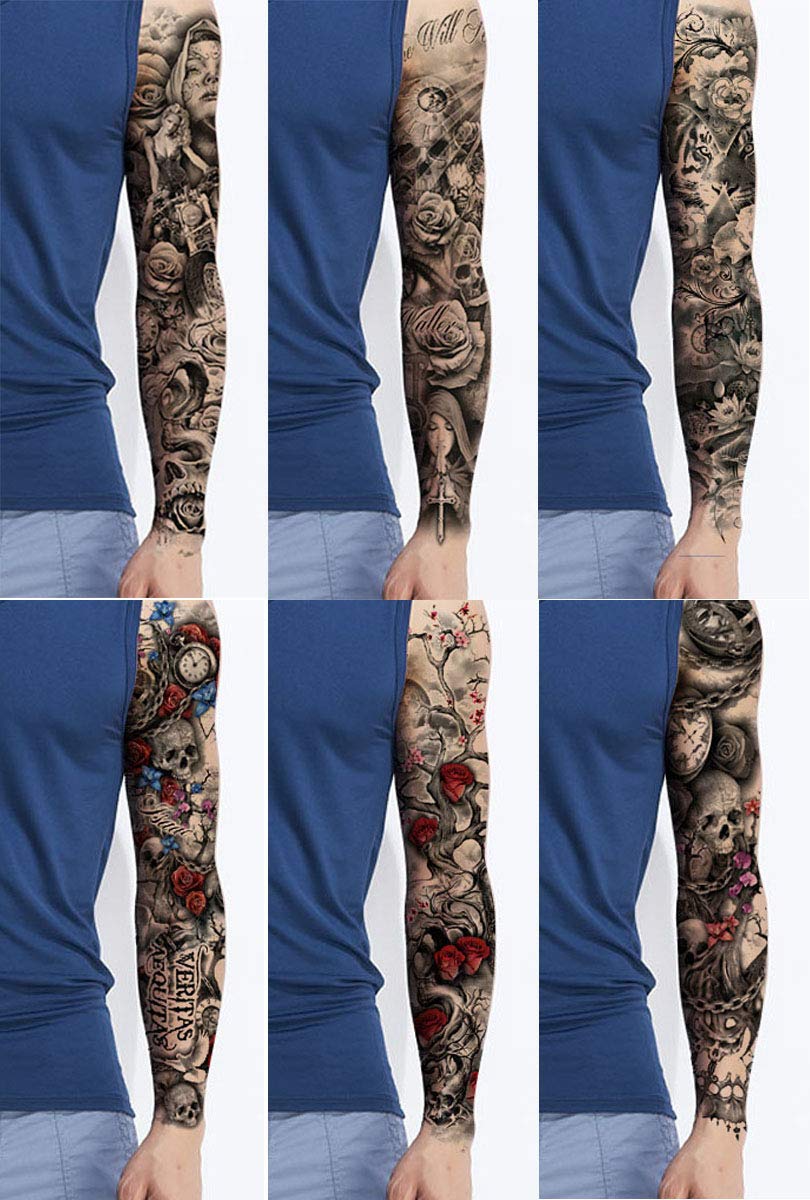Pinone Full Arm Temporary Tattoo For Man Women L19“xW7”(12 Sheets)