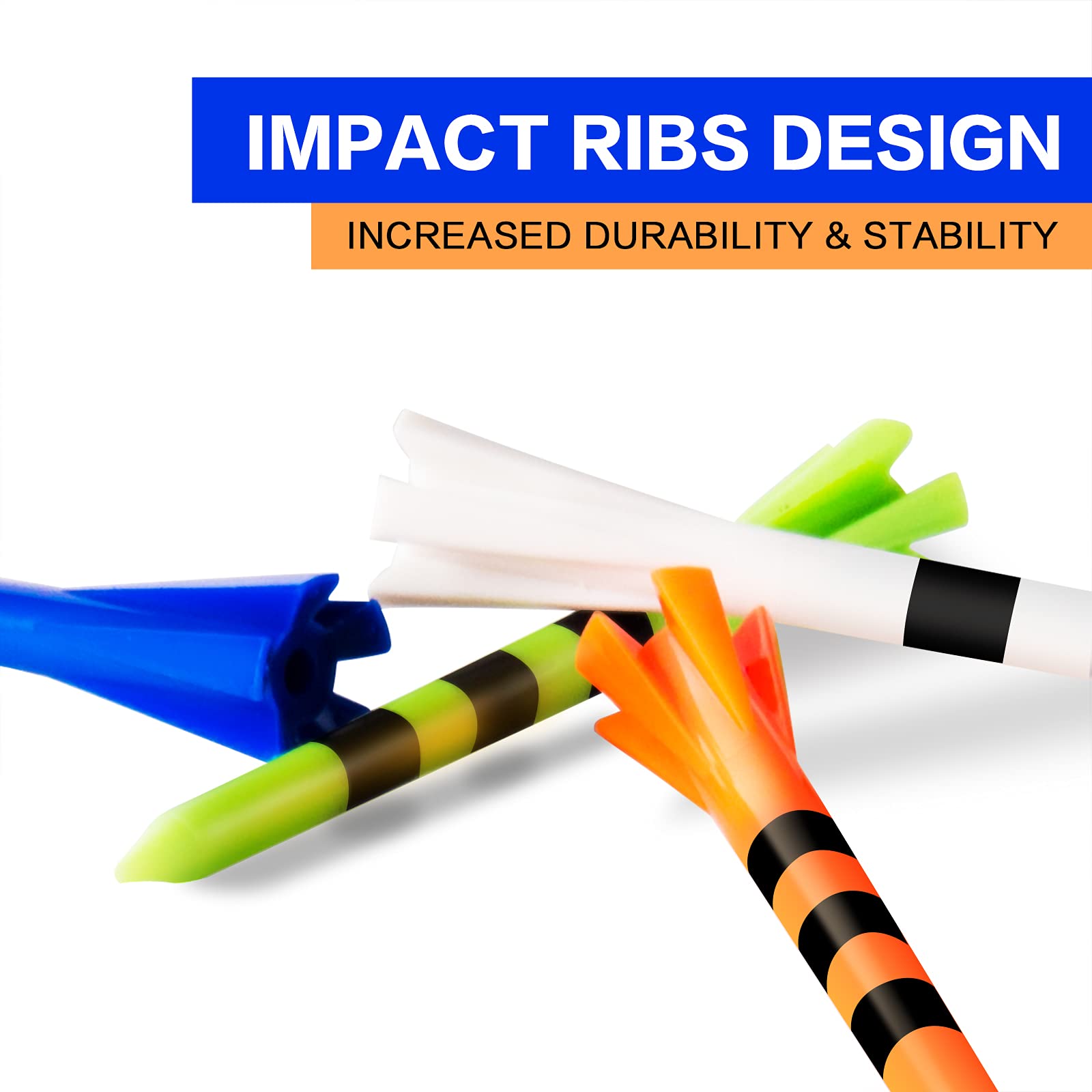 ToVii 3-1/4" Plastic Golf Tees 80 Pack | Reduces Friction & Side Spin 5 Prongs Golf Tees plastic (Orange/Blue)