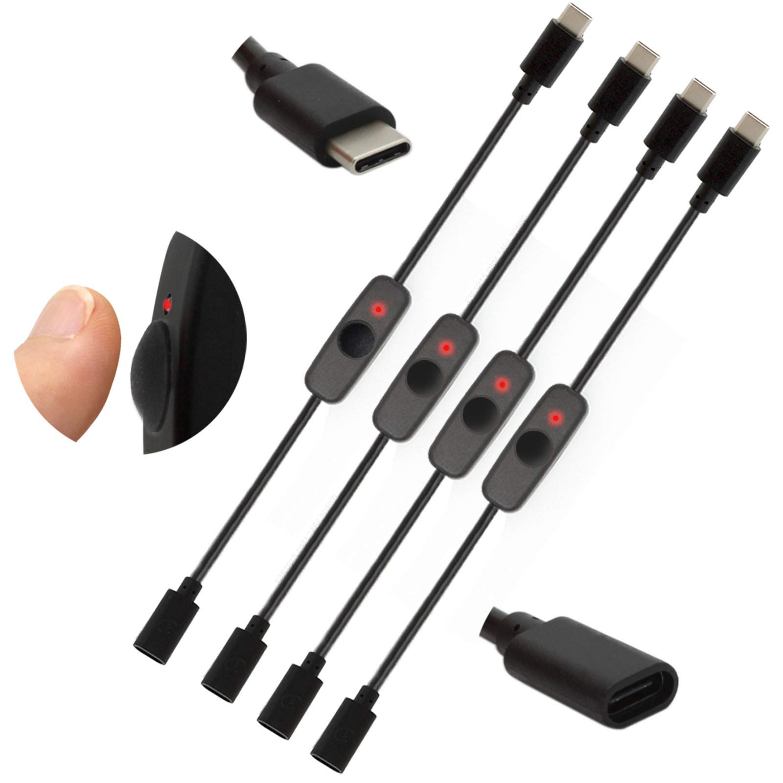MazerPi Raspberry Pi Power Switch, with Indicator Light Raspberry Pi 4 Power Switch Power Supply Cable USB C Power Switch Type-C Power Switch for Raspberry Pi 4 (4-Pcs)