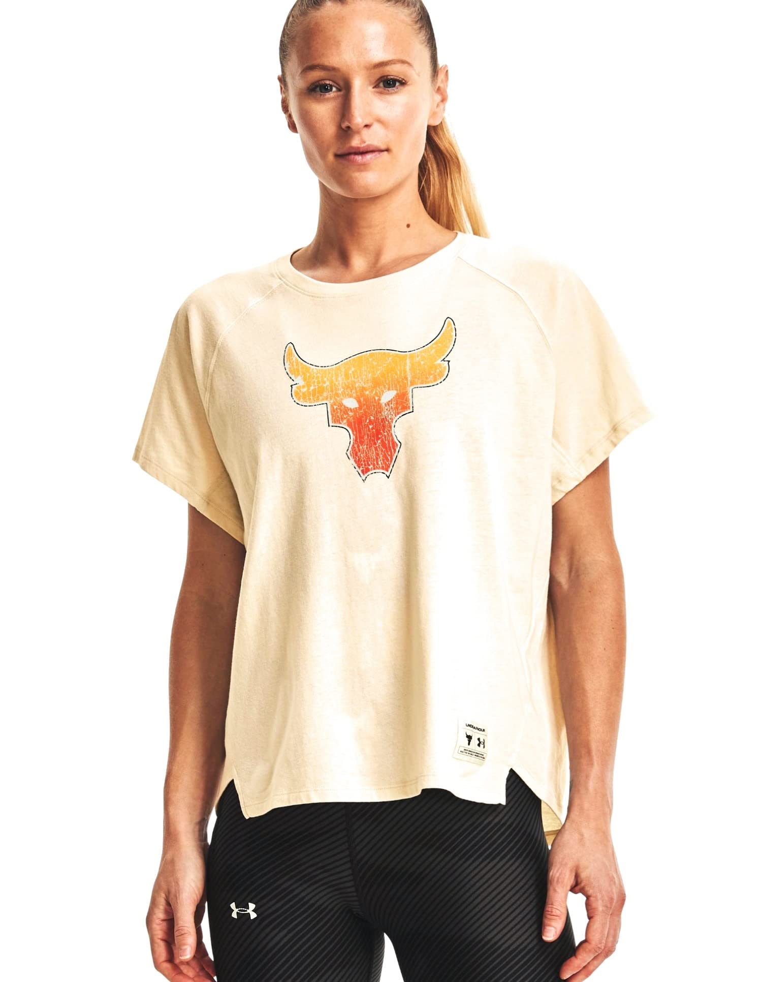Under Armour Women's T-Shirt Cotton/Polyester Blend Project Rock Collection (Summit White/Black - 110, Medium)