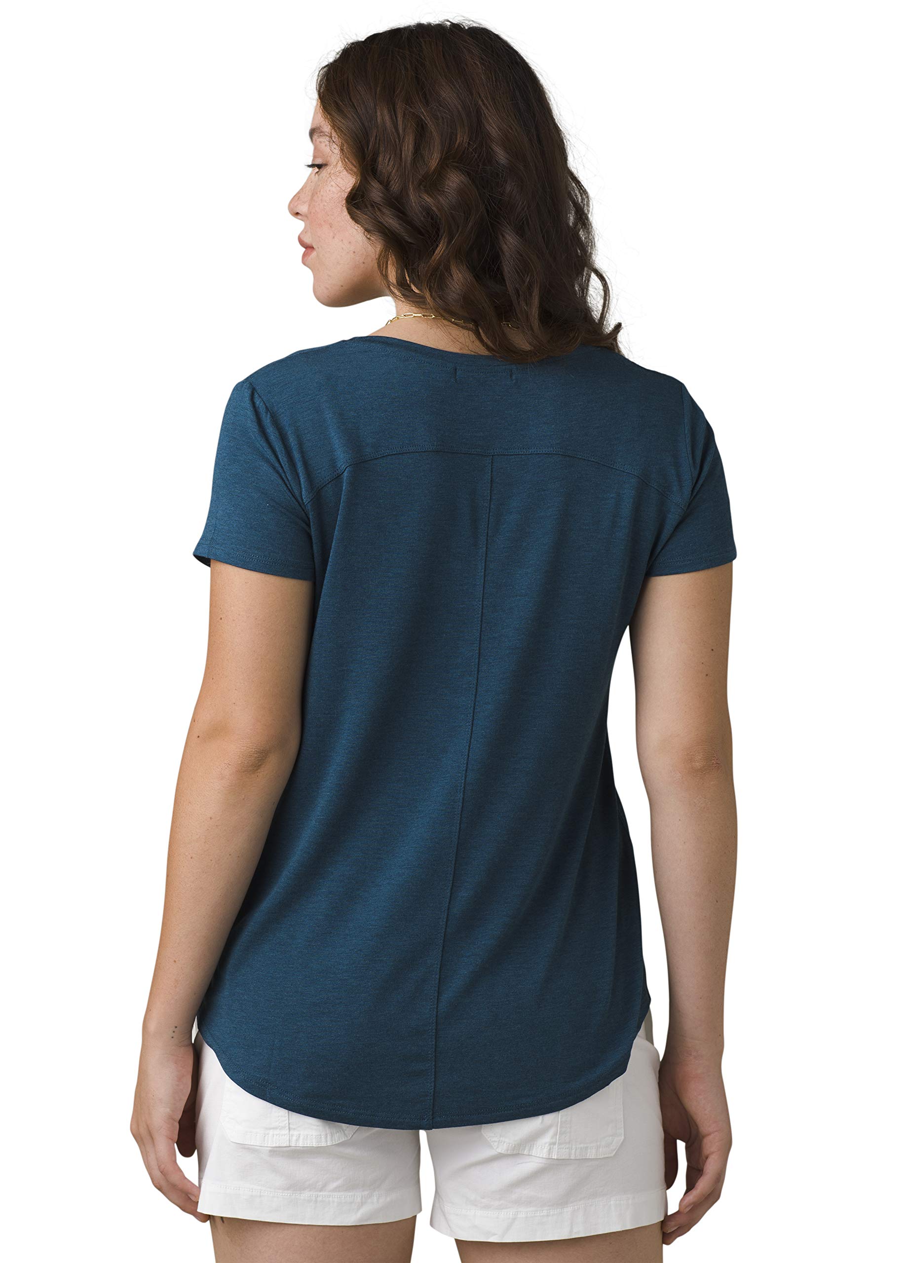 prAna Women's Foundation Short Sleeve V-Neck, Atlantic Heather, Medium