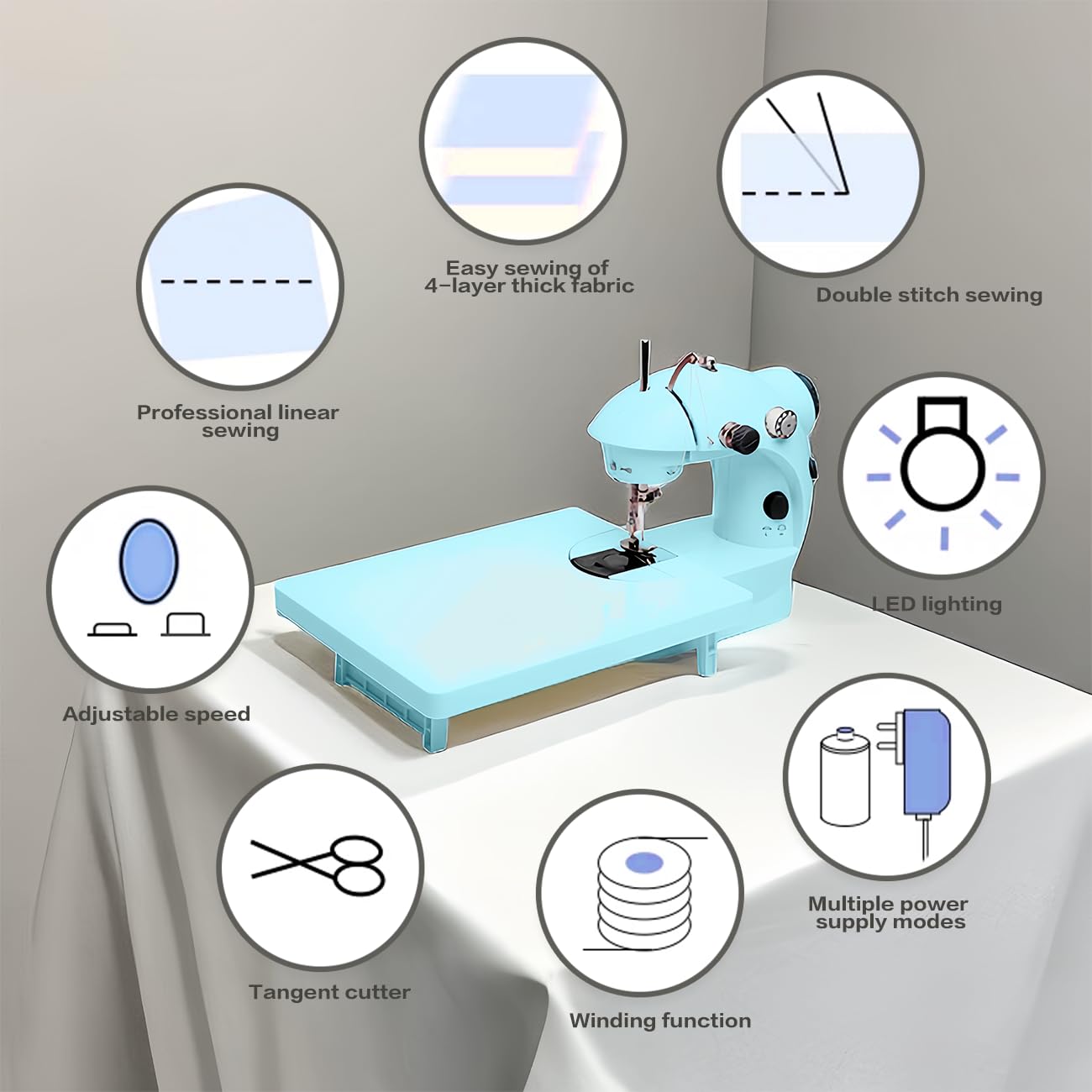 Mini Sewing Machine,small handheld Sewing Machine kit Portable Kids Electric Sewing Machine with Sewing Bag,Easy to Use, LED Light, Fast Stitch Suitable for Clothes,DIY Home Travel 1 (Blue)