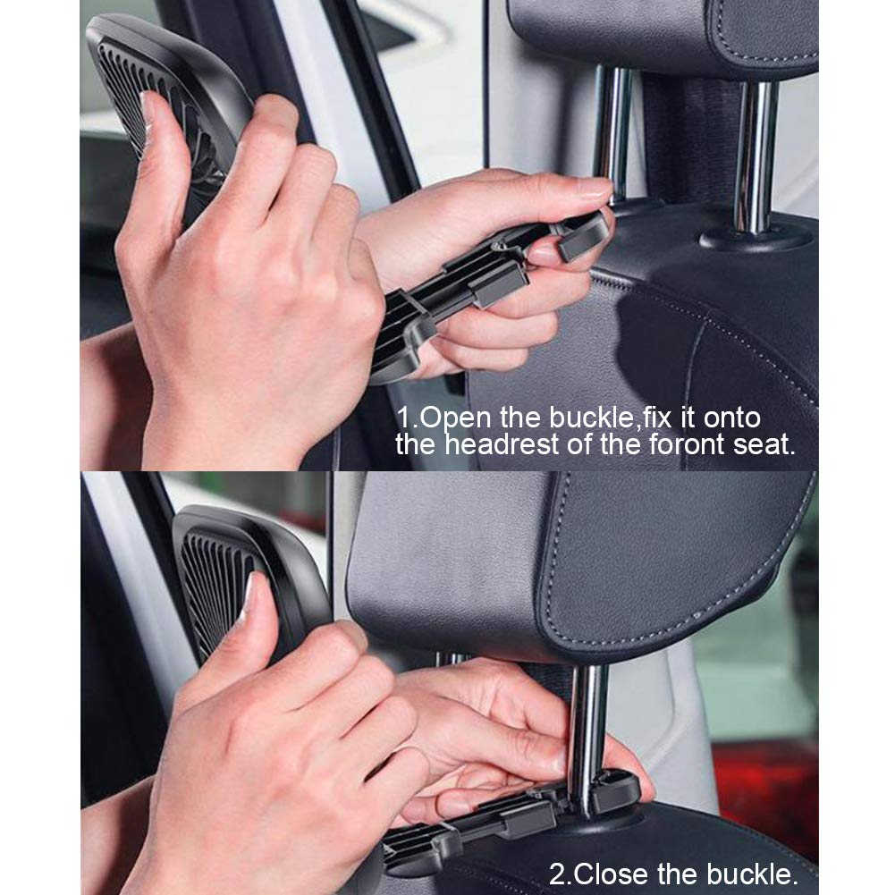 Maso Car Fan for Back Seat - USB Foldable Electric Fan 3-Speed Headrest Fans for Car Desk Office Outdoor Camping(Black)