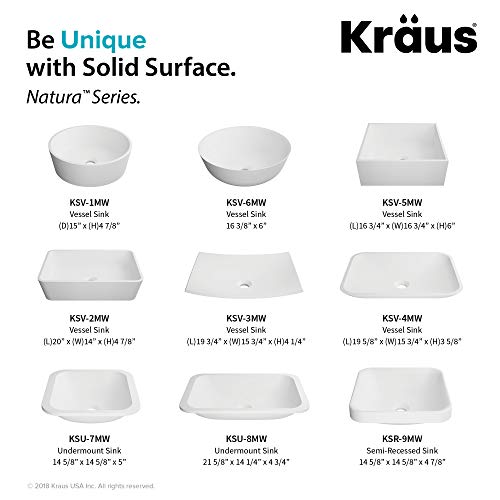 Kraus KSU-8MW Natura Bathroom Sink, Matte White, 21.63, Rectangular, Undermount