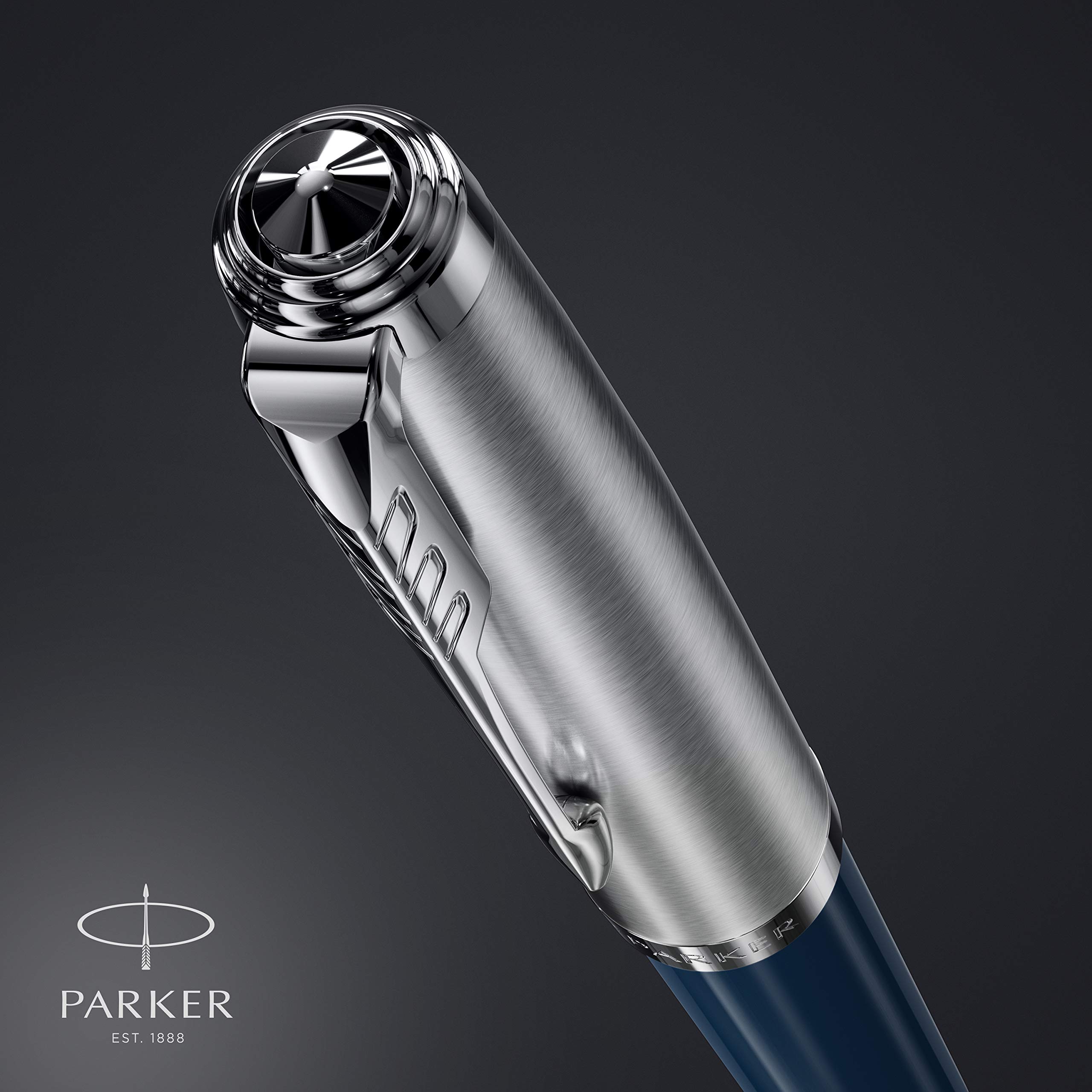 Parker 51 Fountain Pen | Midnight Blue Barrel with Chrome Trim | Fine Nib with Black Ink Cartridge | Gift Box
