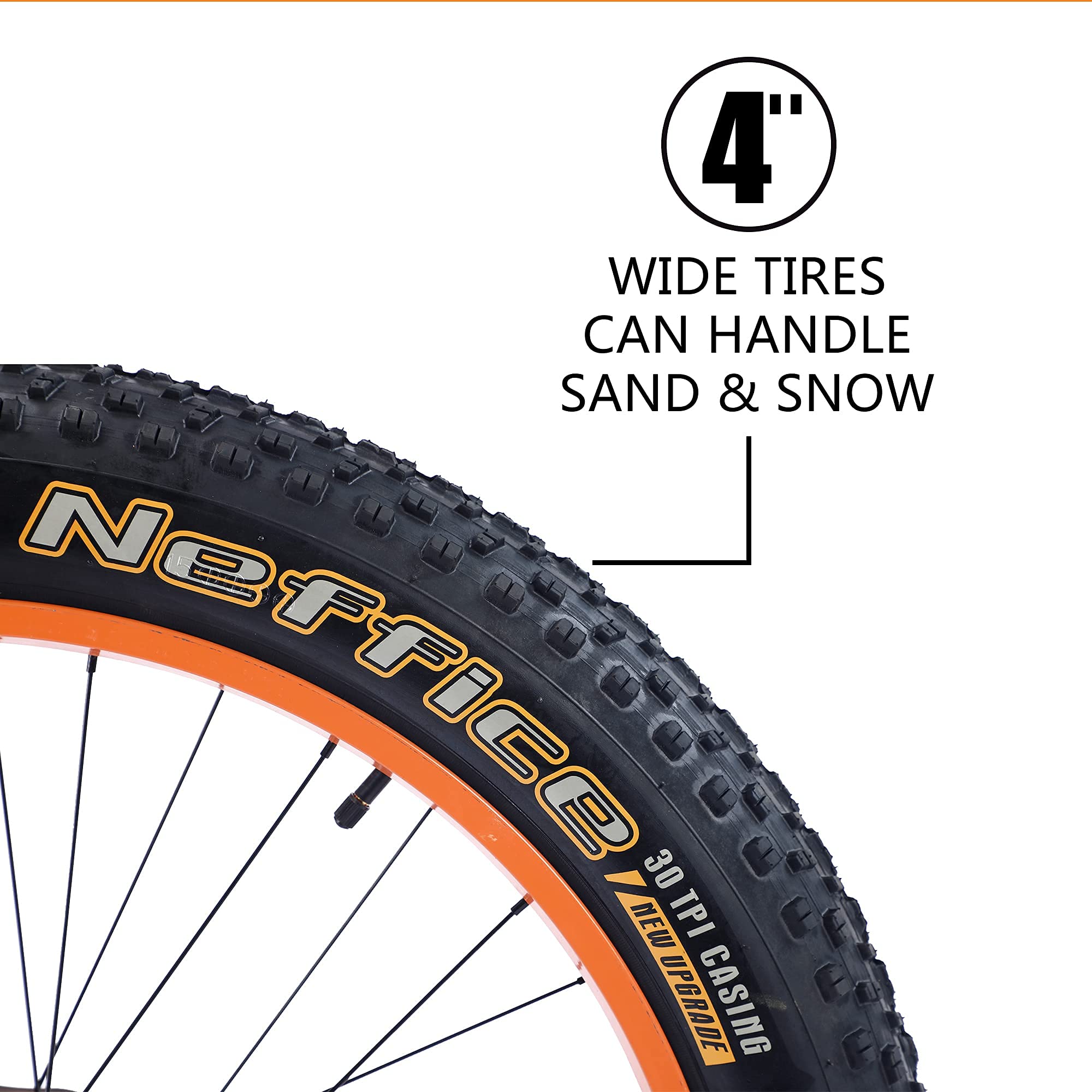 Neffice Fat Tire Mountain Bikes, 26-Inch Wheels, 4-Inch Wide Tires, 7-Speed, High Carbon Steel Frame, Bikes for Men