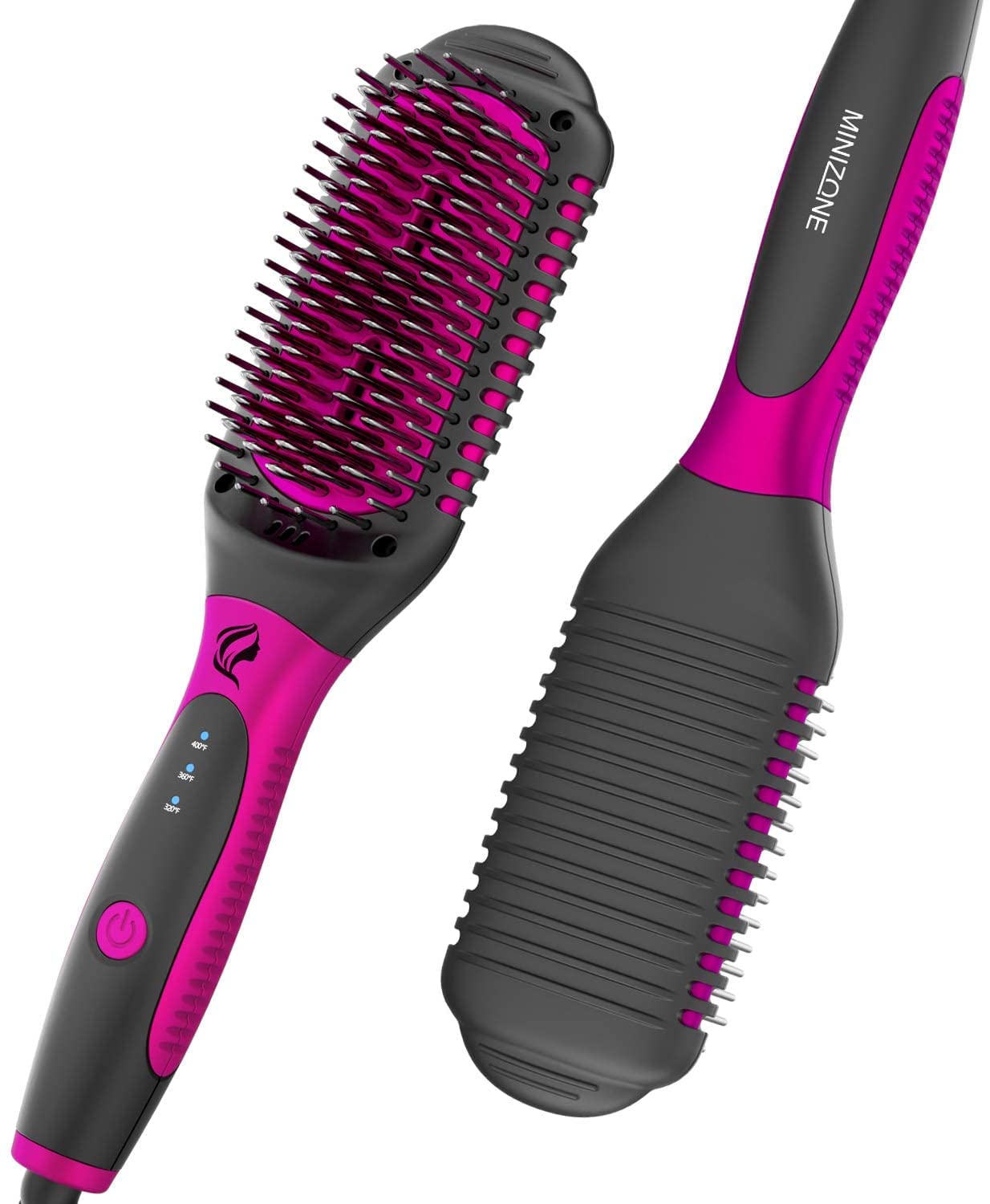 MINIZONE Hair Straightener Brush 2 in 1 Ionic Straightening Brush Auto-Off Safe & Easy to Use Straightening Comb for Travel, Salon at Home (MINIZONE-8)