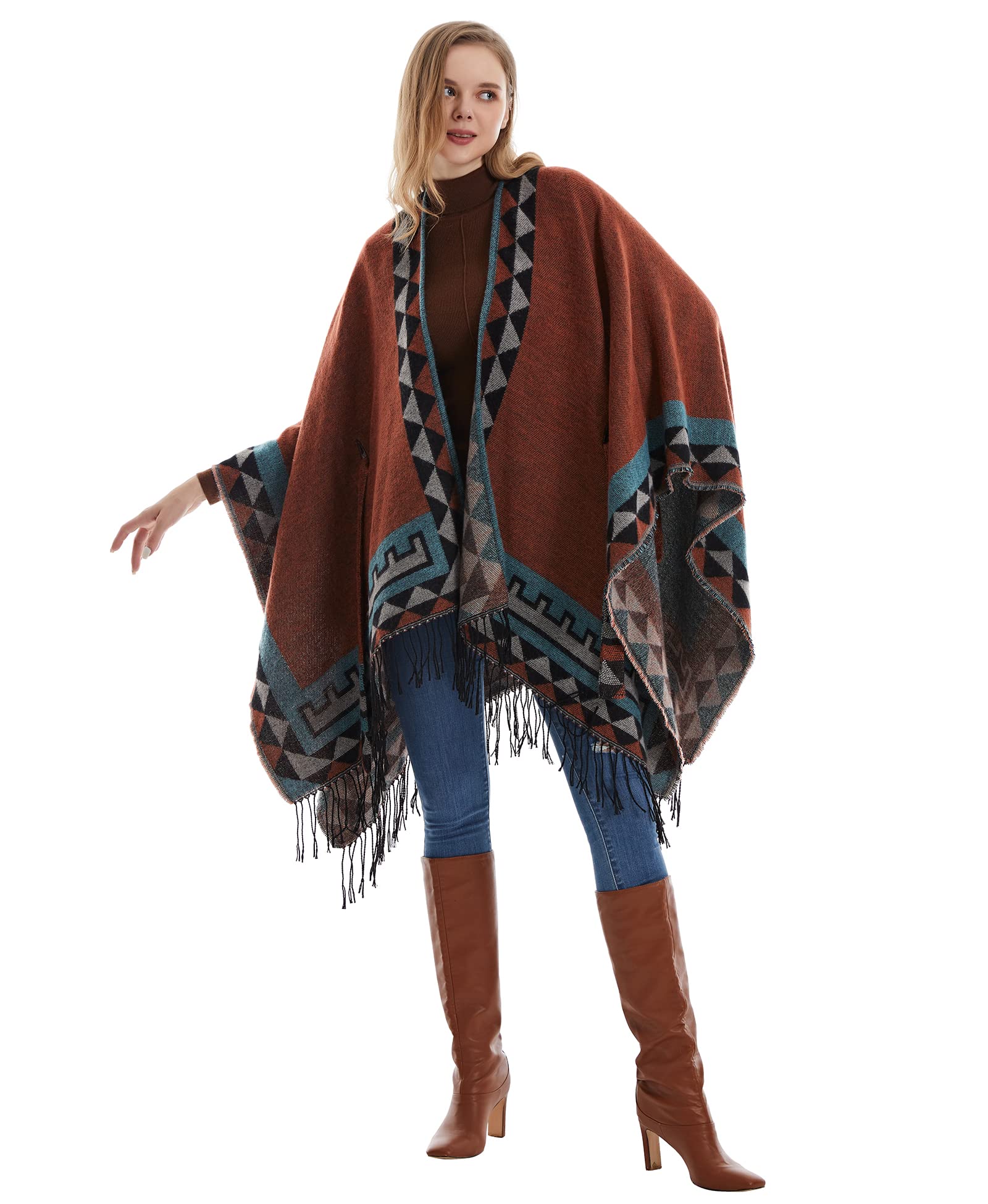 MissShorthair Women's Printed Shawl Wrap Fashionable Open Front Poncho Cape, Gift for Women