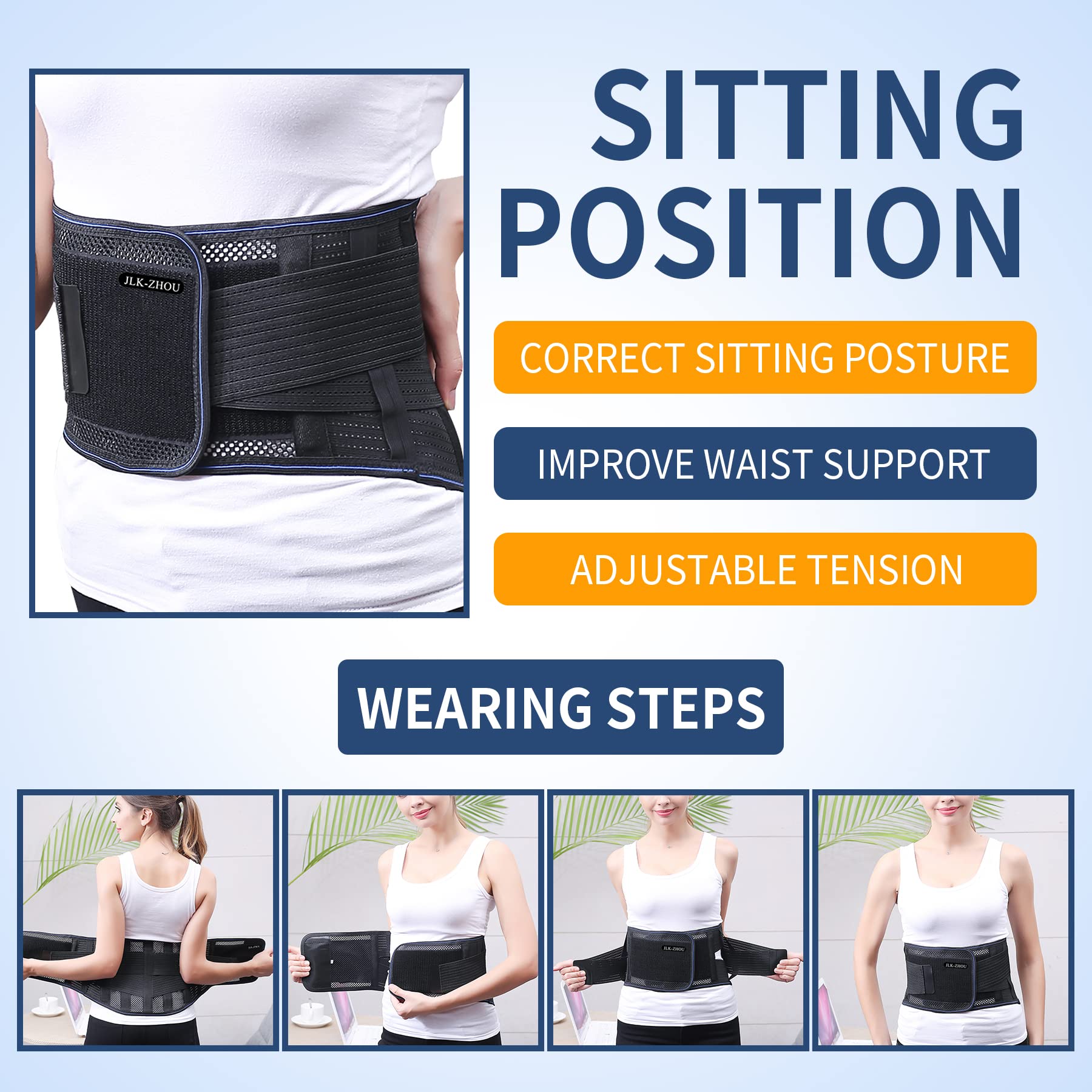 Shiki Faery Lumbar Support Belt, Back Brace for Lower Back Pain Relief, Breathable Back Support Belt with 5 Support Strip, Waist Back Protection & Support for Men and Women (X-Large)