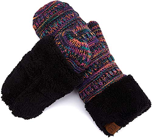 Mittens Womens Ribbed Knit Fuzzy Lined - Four Tone Mix #32