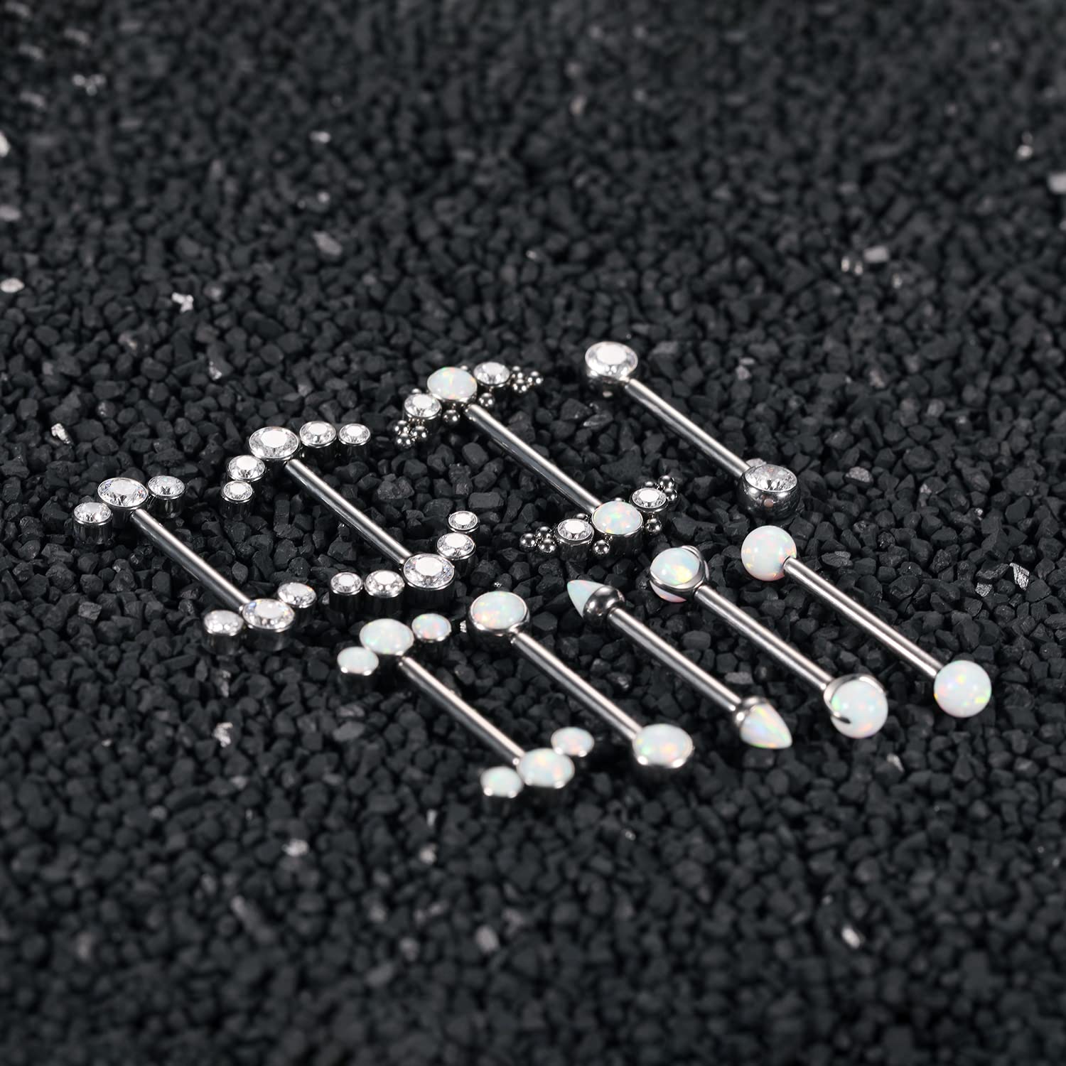 PEAKLINK G23 Titanium Nipple Barbell 14G Threaded Nipple Ring Silver Opal CZ Body Piercing Jewelry for Women 16mm
