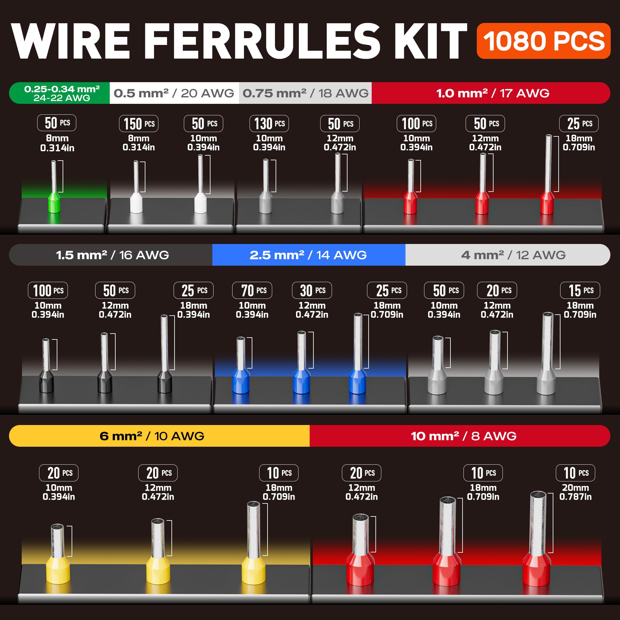 SOMELINE Ferrule Crimping Tool, Ratchet Pliers for AWG23-7 with 23 Sizes Wire End Ferrule Terminals, Quadrilateral Wire Crimp Pliers with Crimp Connectors