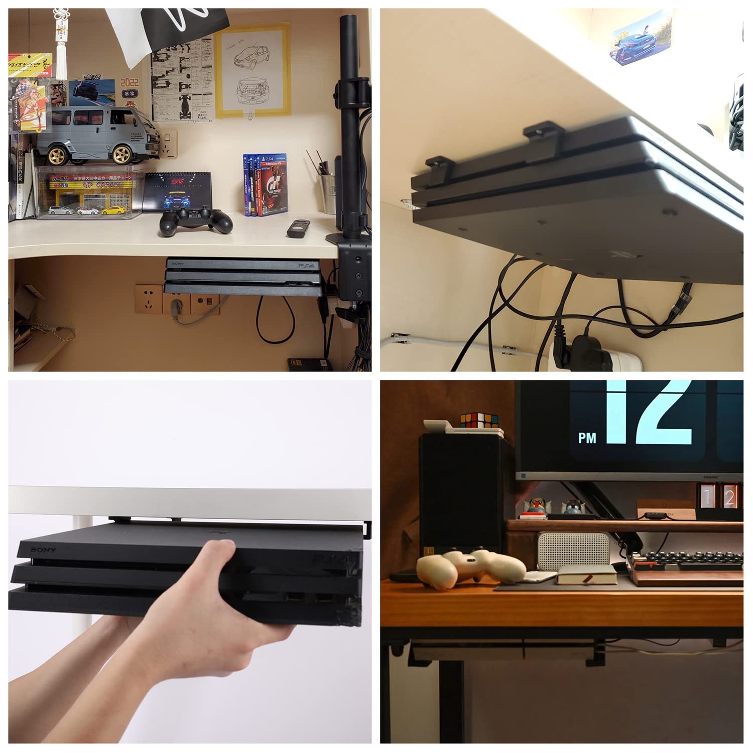 Stealth Under Desk Mount for PlayStation4 and Pro, Pull-out Horizontal Anti-skid Suspension Holder (PS4, Black)