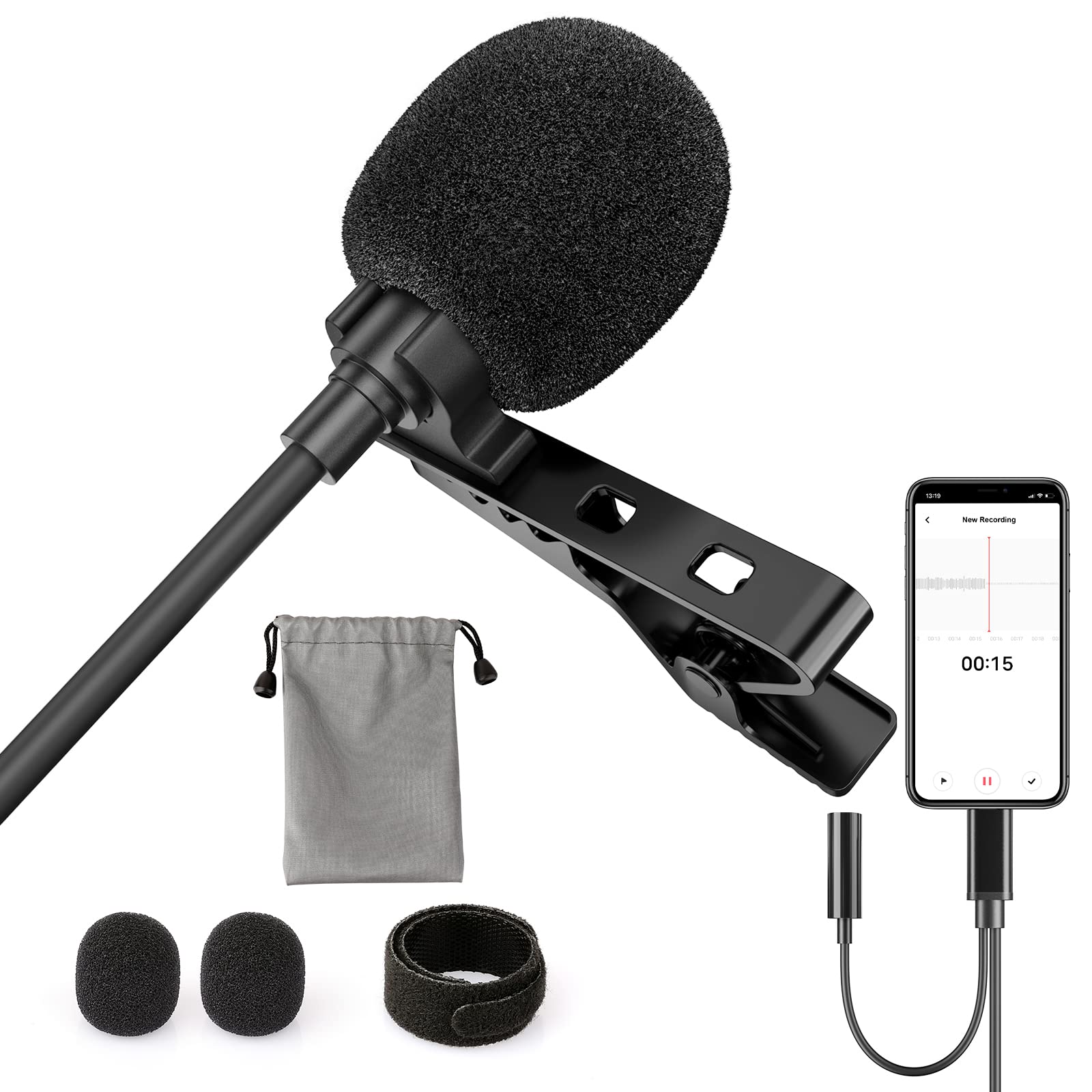 Sovvid Lavalier Lapel Microphone for iPhone with Headphone Monitoring, 2 Foam Mic Covers, Updated Professional Omnidirectional Condenser Mic for Video Recording Tiktok YouTube Vlogging (Lightning)