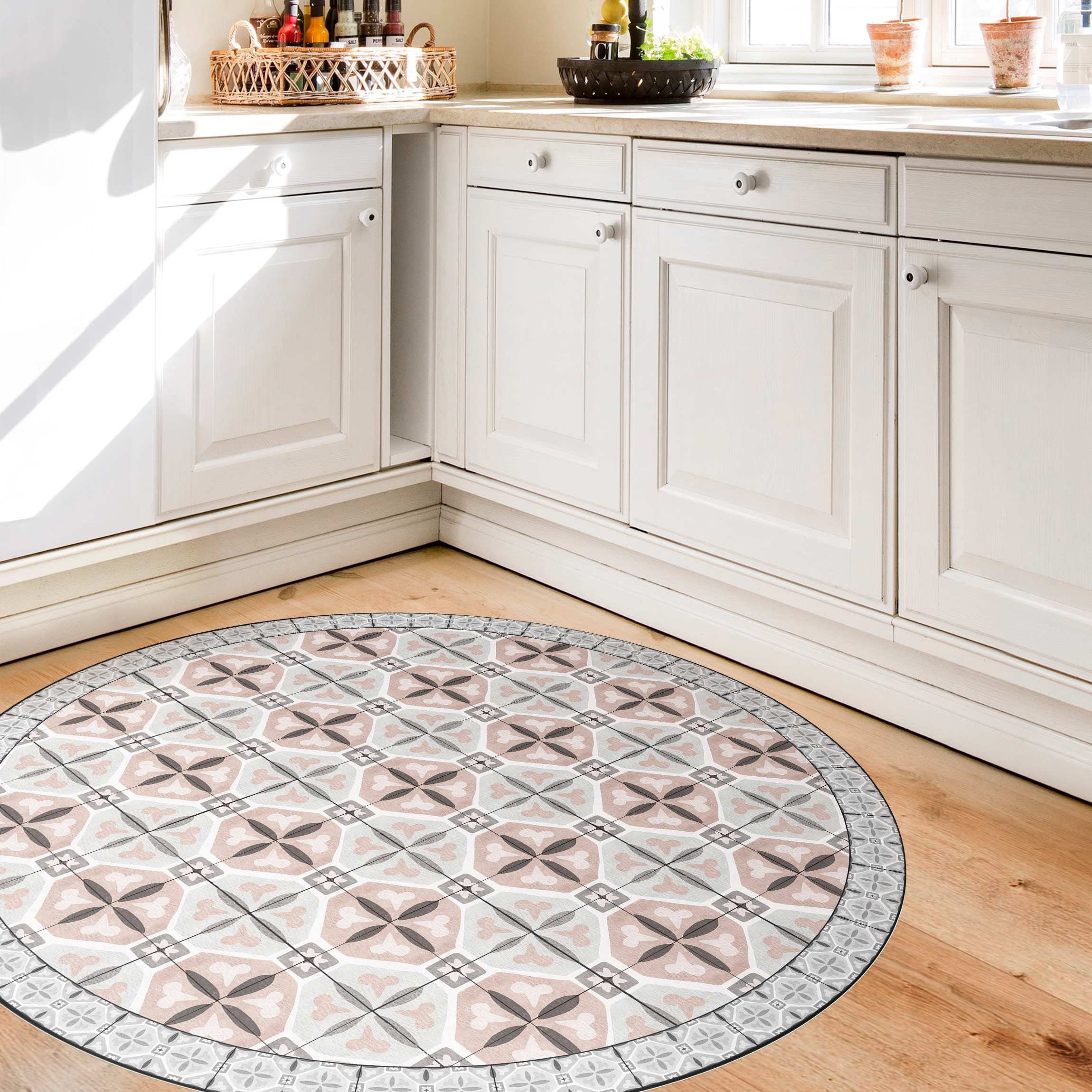 Pink Strawberry Round Area Rug Spa Mat Runner, Non-Slip & Absorbent Accent Rug, Washable Chair Mat for Vanity Bathtub Shower Entryway Patio Porch 24" Diameter