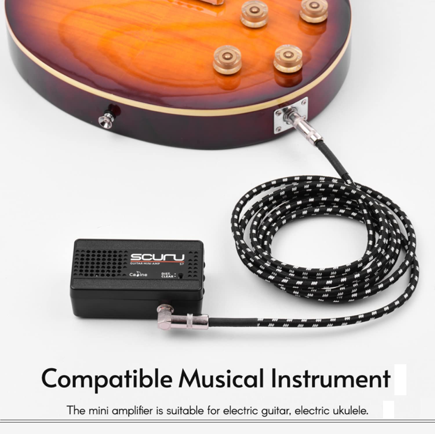 Portable Electric Guitar Mini Amp 3 Watt Built in Clear Distortion Channel with 9V Power Adapter - S7 Pocket Mini Guitar Amp Mini Speaker Guitar Practice Amplifier with Headphone Jack Output AUX Input
