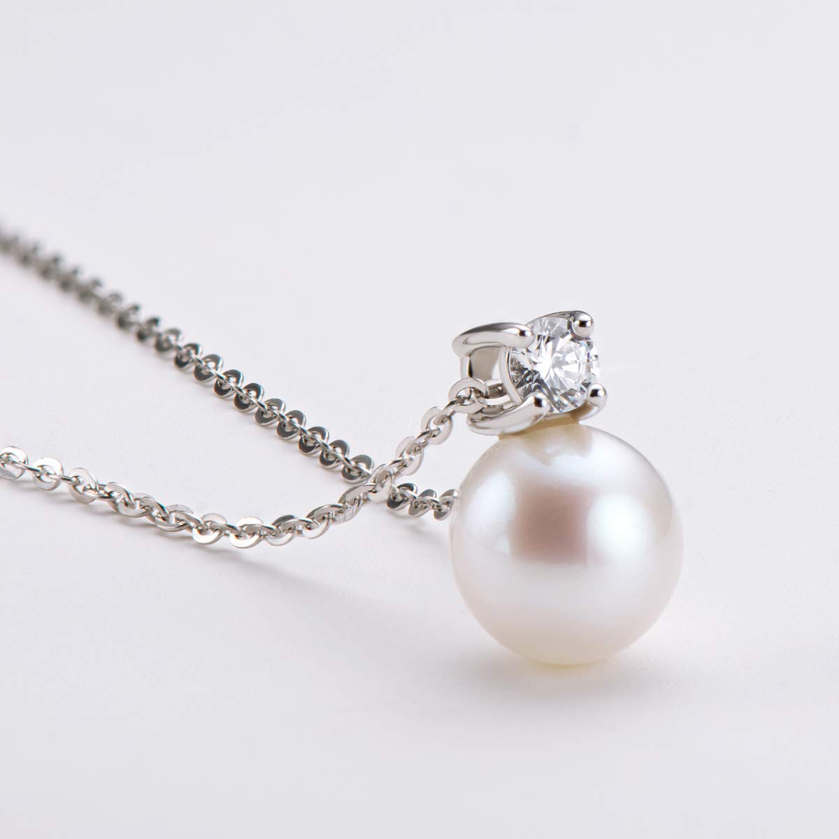 Pearl Necklace Single Freshwater White Pearl Pendant Sterling Silver Chain Jewelry Gift for Mom Mama Mother Day(Size:7.5-8mm)