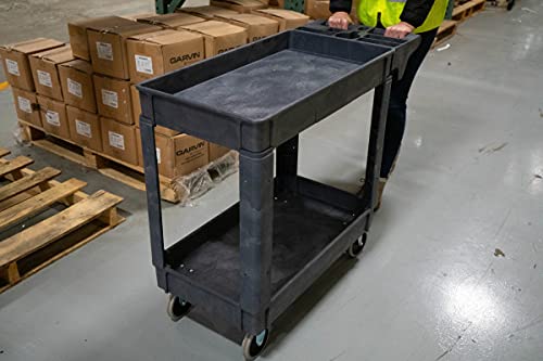 Southwire 65240340 Small 2 Shelf Utility/Service Cart, Lipped Shelves, 500 Lbs Capacity for Warehouse/Garage/Cleaning/Manufacturing