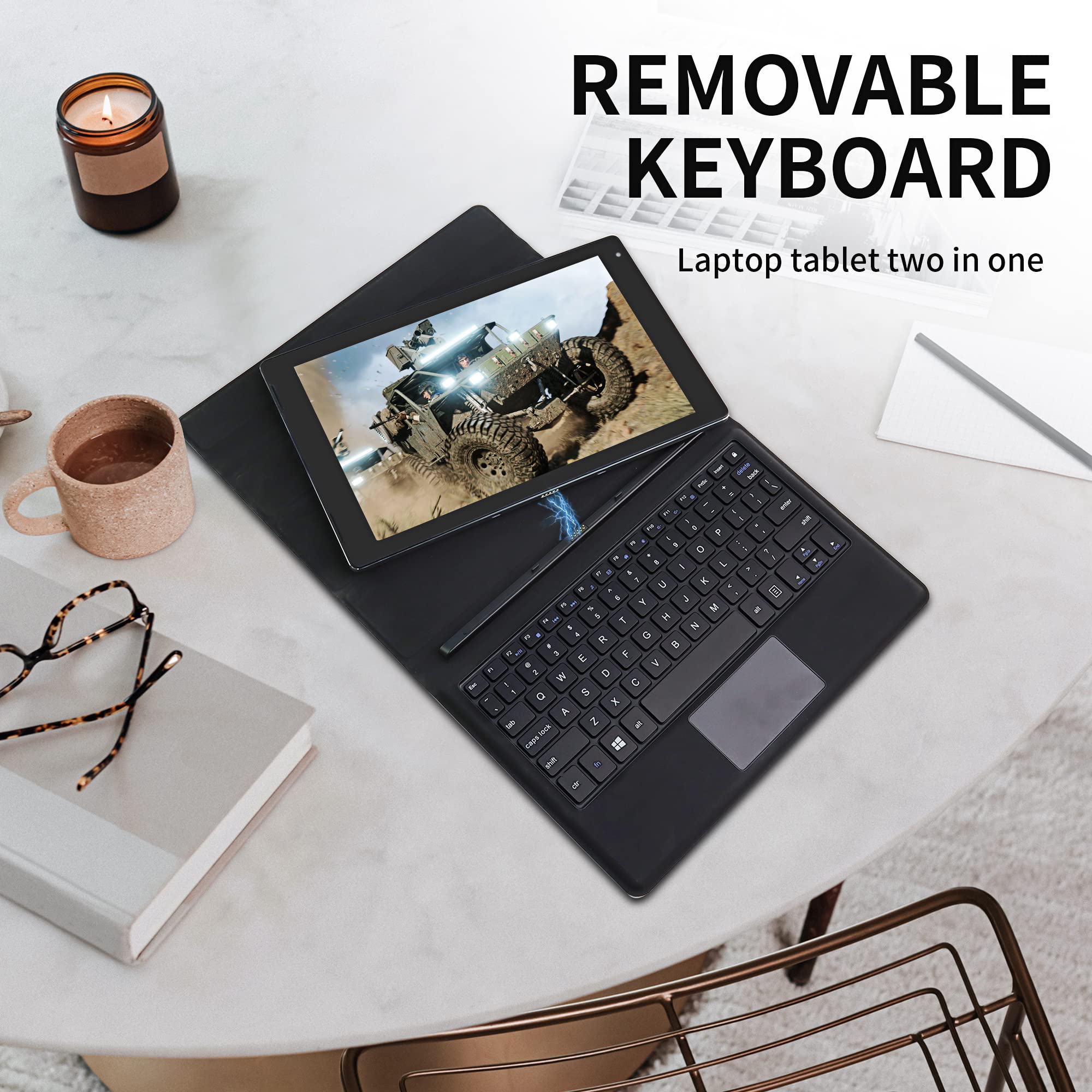 Meet-GT 【Win 10/MS Office 2019】 Jumper PC Win Tablet,10.1 inch Touchscreen Laptop 2 in 1 Tablet, 4G+128GB,Official Win 10 OS, Quad Core with Detachable Keyboard (Plus Keyboard) (4G+128G)