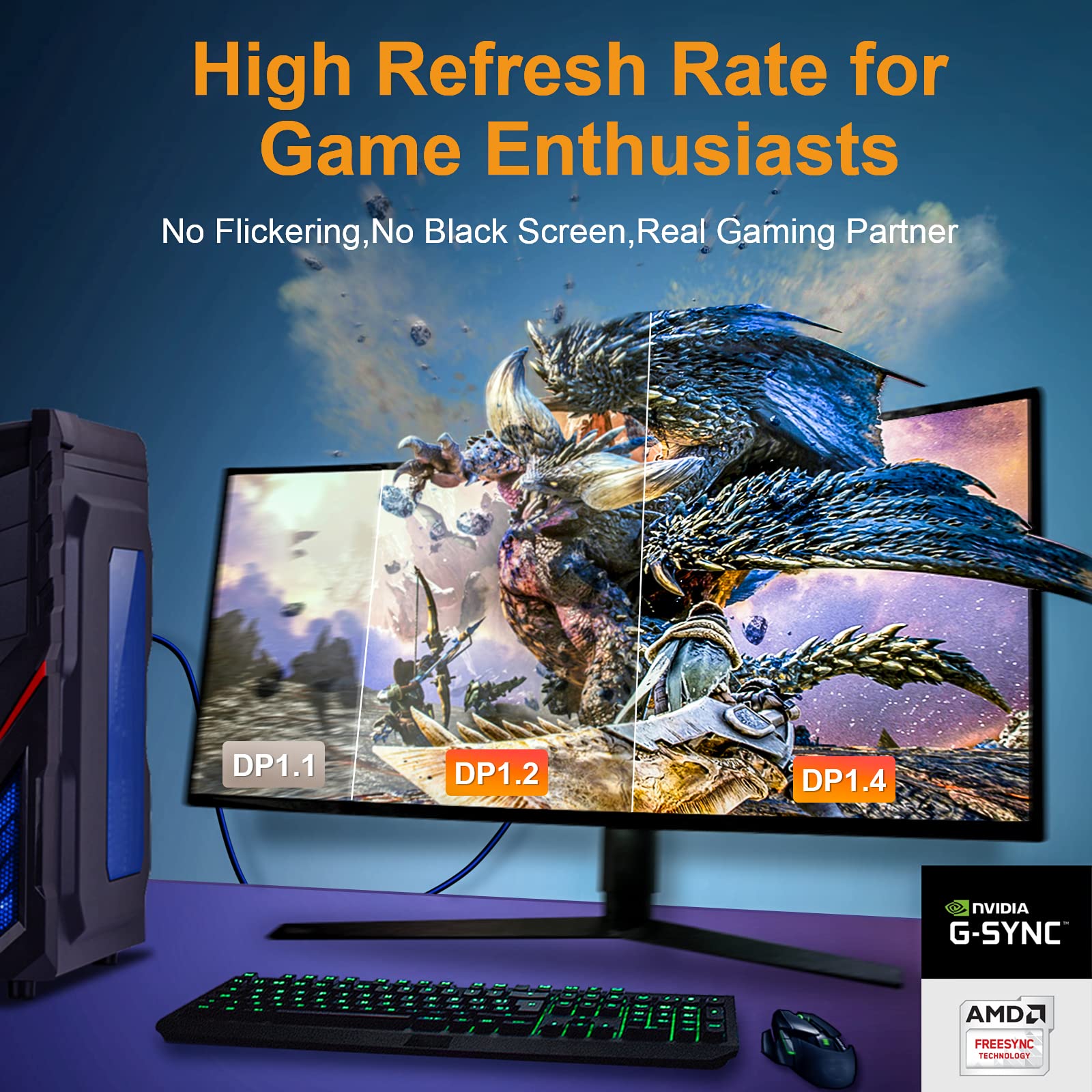 VEECOH 8K DisplayPort Cable 1.4 15FT/5M,8K@60Hz,4K@144Hz,2K@165Hz HBR3 Support 32.4Gbps,HDR,HDCP 2.2,FreeSync G-Sync,Braided Display Port for Gaming Monitor,Graphics,PC