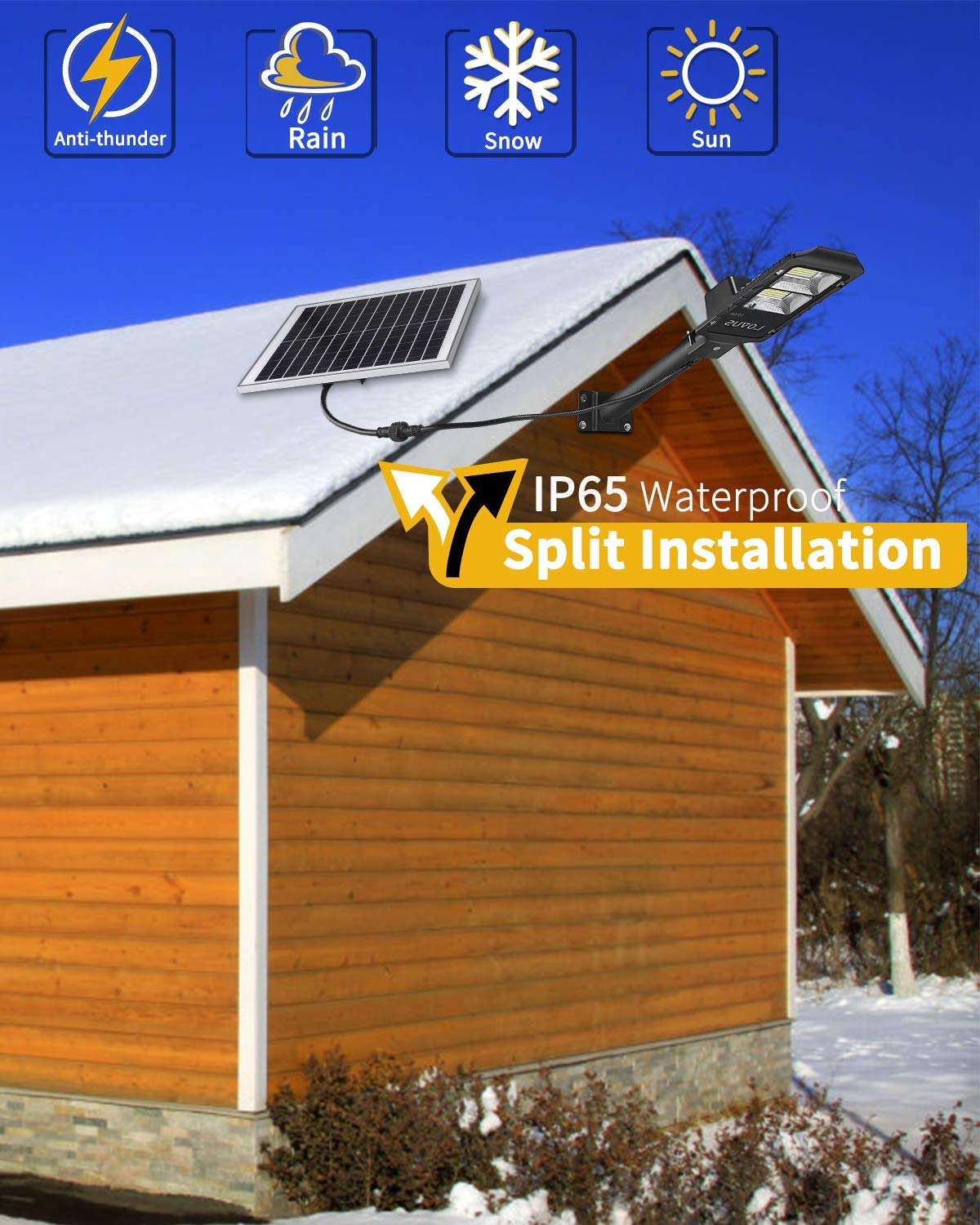 LOVUS Outdoor Solar LED Street Lights, 10000LM Solar Powered Street Lamp Dusk to Dawn with Remote Control, LOVUS