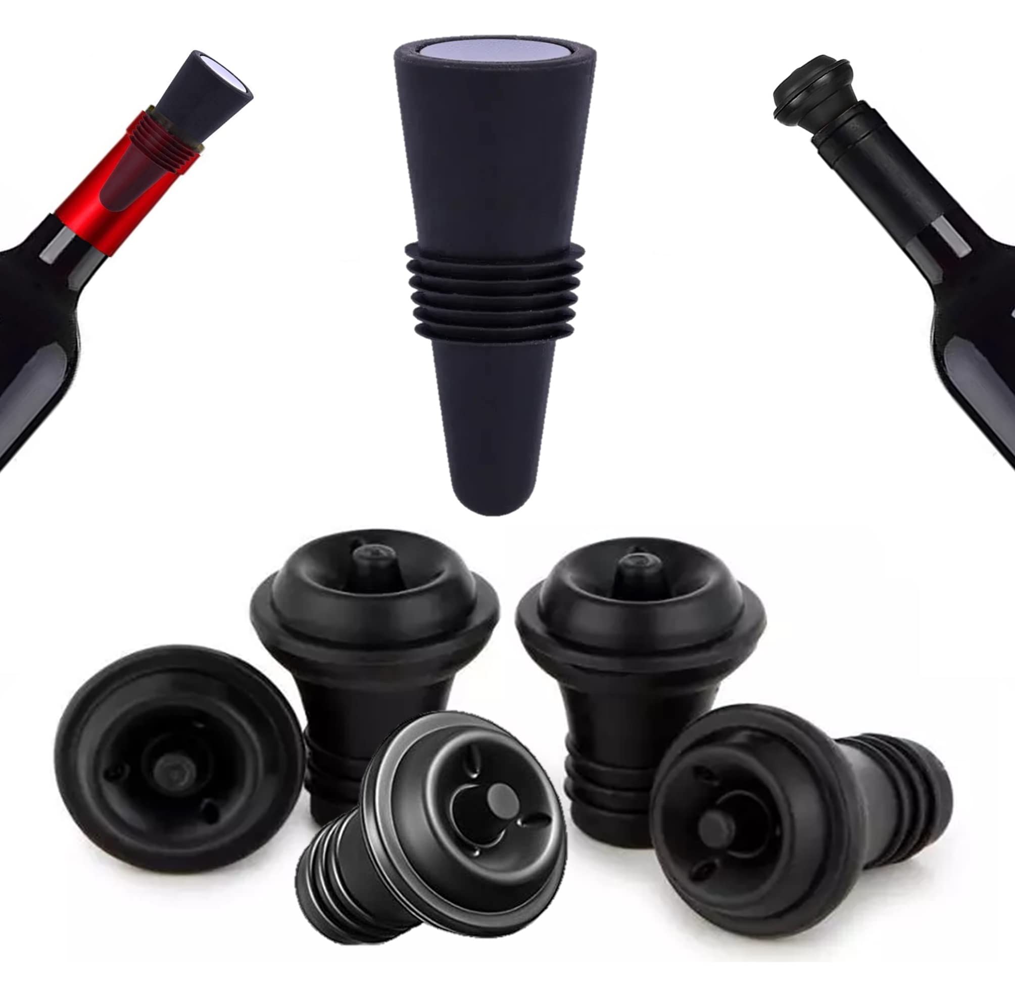 Wine Stoppers For Wine Bottles β 5 Vacuum Wine Corks for Wine Bottles and 1 Rubber Wine Sealer for Wine Bottles Best Wine Bottle Corks - in Gift Box