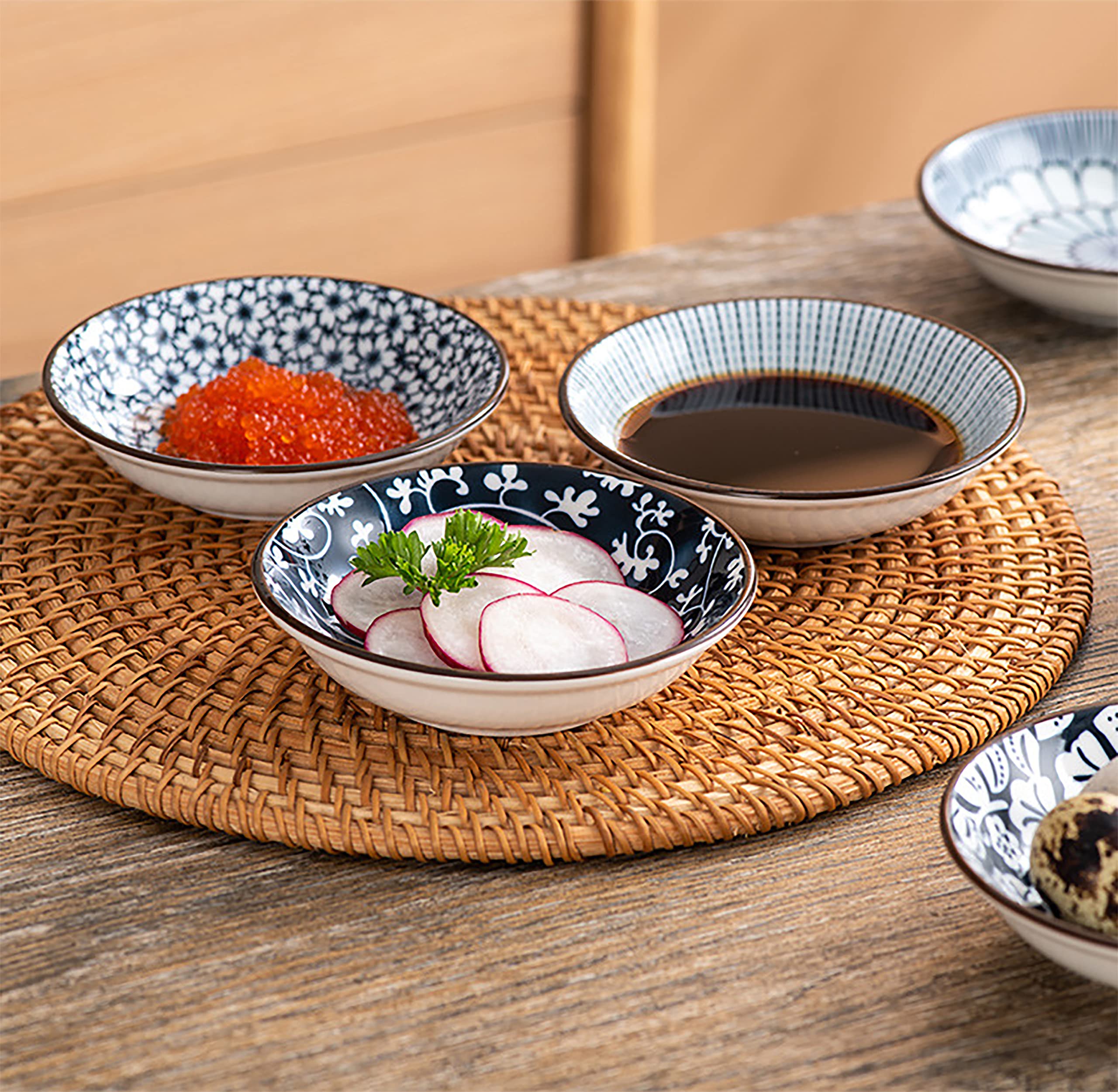 SYJAN HOME Ceramic Dipping Bowls,4 Inch Soy Sauce dish,Pinch Bowls Set of 6,Side Dishes for Snack,Sushi,Sauce,3 Oz Japanese Style Small Bowls for Side Dishes,Kitchen Prep,Vintage Blue