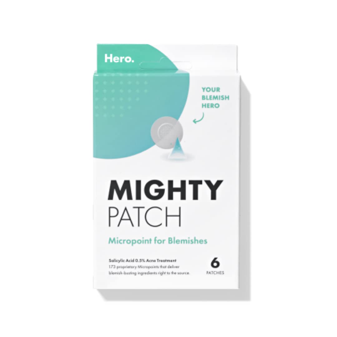 Mighty Patch Micropoint for Blemishes from Hero Cosmetics - Hydrocolloid Acne Spot Treatment Patch for Early Stage Zits and Hidden Pimples, 395 Proprietary Micropoints (6 Patches)