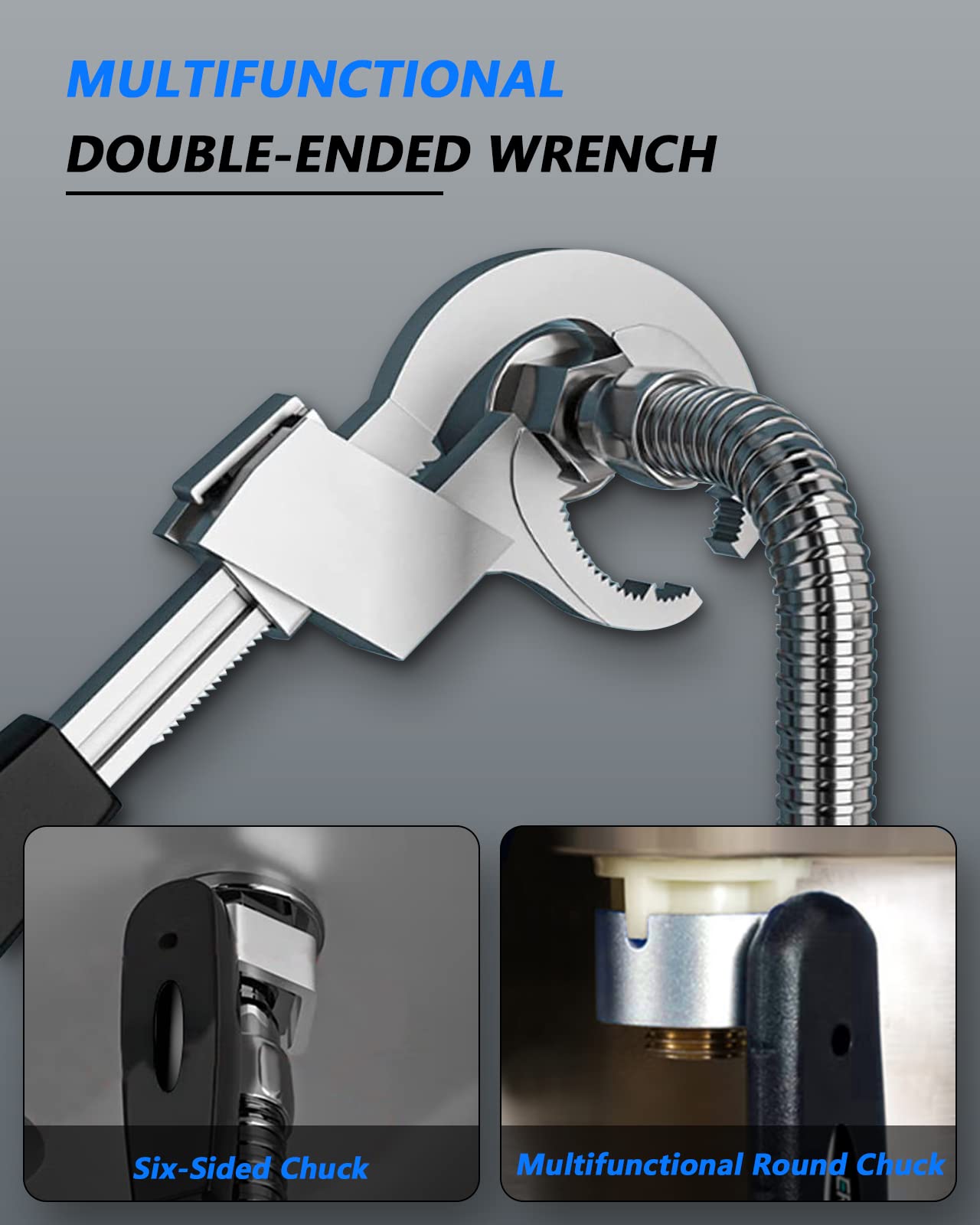 Universal Adjustable Double-Ended Wrench - Multifunctional Bathroom Wrench, Universal Pipe Wrench, Crescent Wrench Sets Hand Tool for Water Pipe Repair & Home Accessories