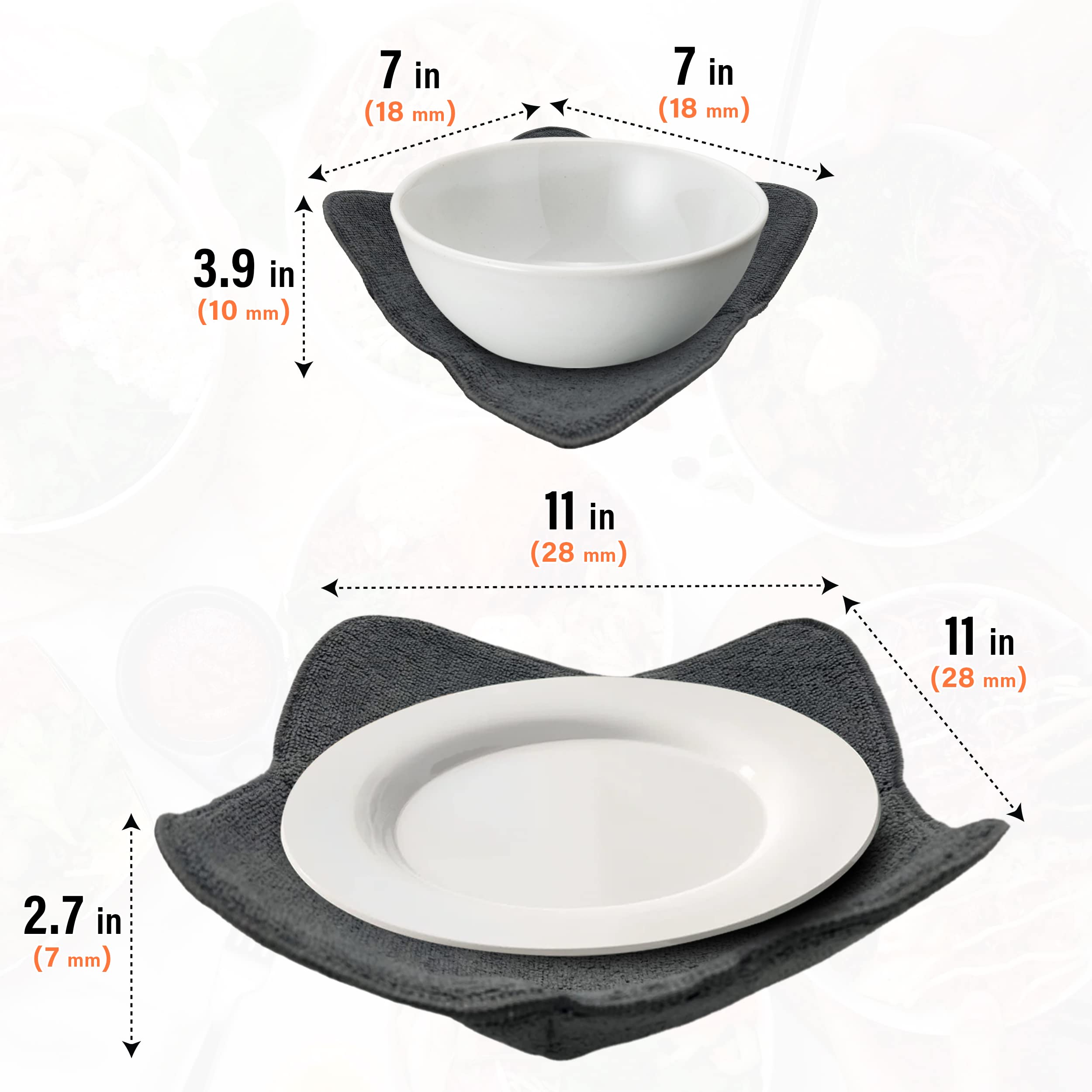 RS Collections 4 Pieces Microwave Bowl or Pot Holders Microwave bowl holder set to keep food warm Heat Resistant Potholder Protector Large Hot Pads Microwave Plate Holder(Gray)