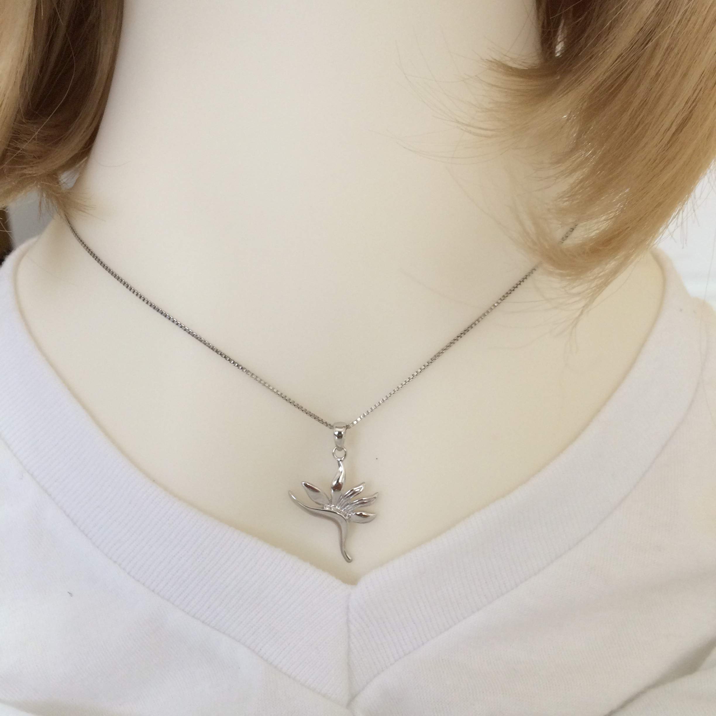 Unique Hawaiian Bird of Paradise Necklace, Sterling Silver Bird of Paradise Flower Pendant, N2005A