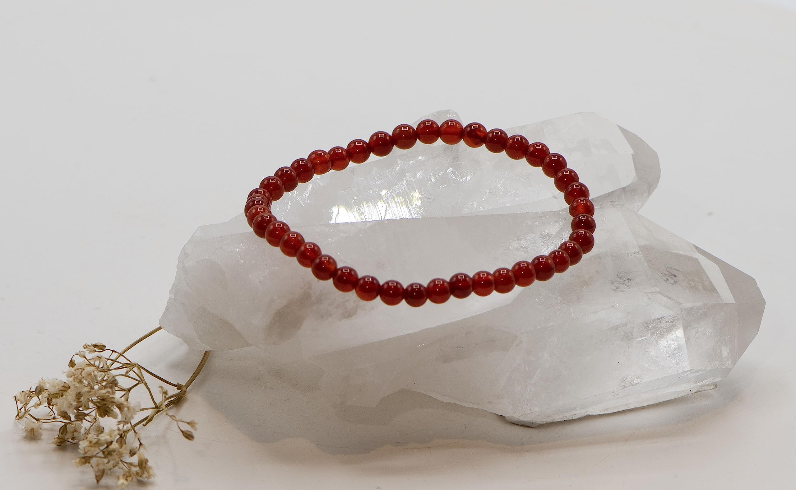 LTC Designs 4mm Smooth Round Red Agate (Carnelian) Stretch Bracelet, 7.5" for Men Women and Teens