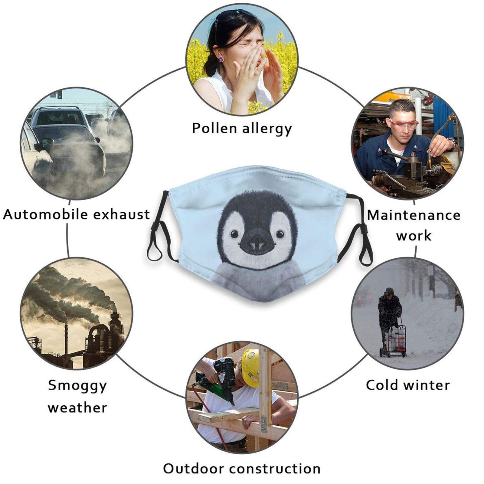 Penguin Fabric Face Mask Unisex Balaclava Mouth Cover With Filter Windproof Dustproof Adjustable Mask