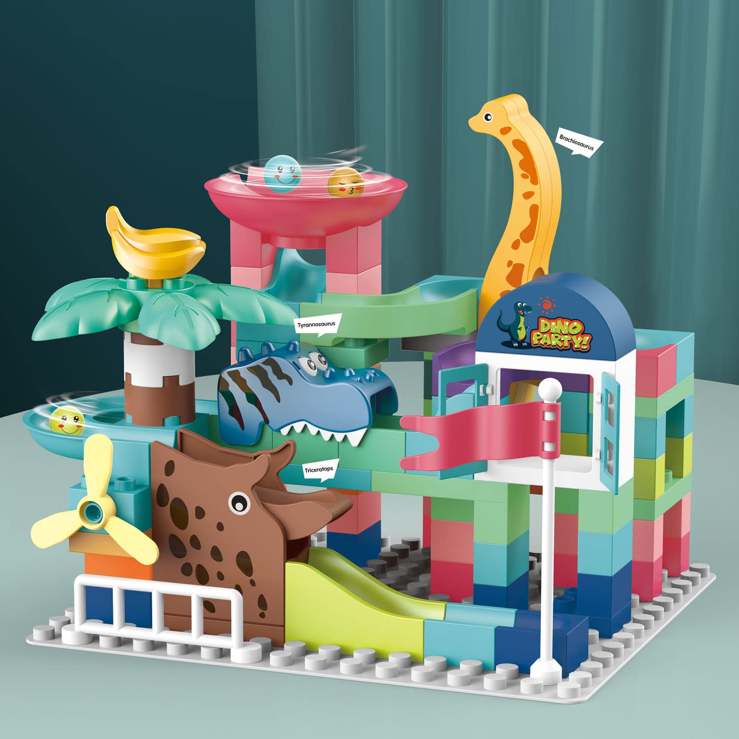 WINGIFT 112 Piece Marble Run Building Blocks Dinosaur Toy, STEM Toy Bricks Set with Functional Dinosaur Building Blocks,Marble Maze Building Toys Compatible with All Major Brands for Kids Ages 3 4 5+