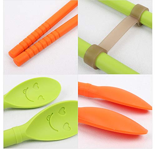 Silicone Cooking Chopsticks with Spoon and Band | 12in (30.5cm) | Stainless Steel Reinforced | Safe Frying, Hot Pot | Made in Korea (Red)