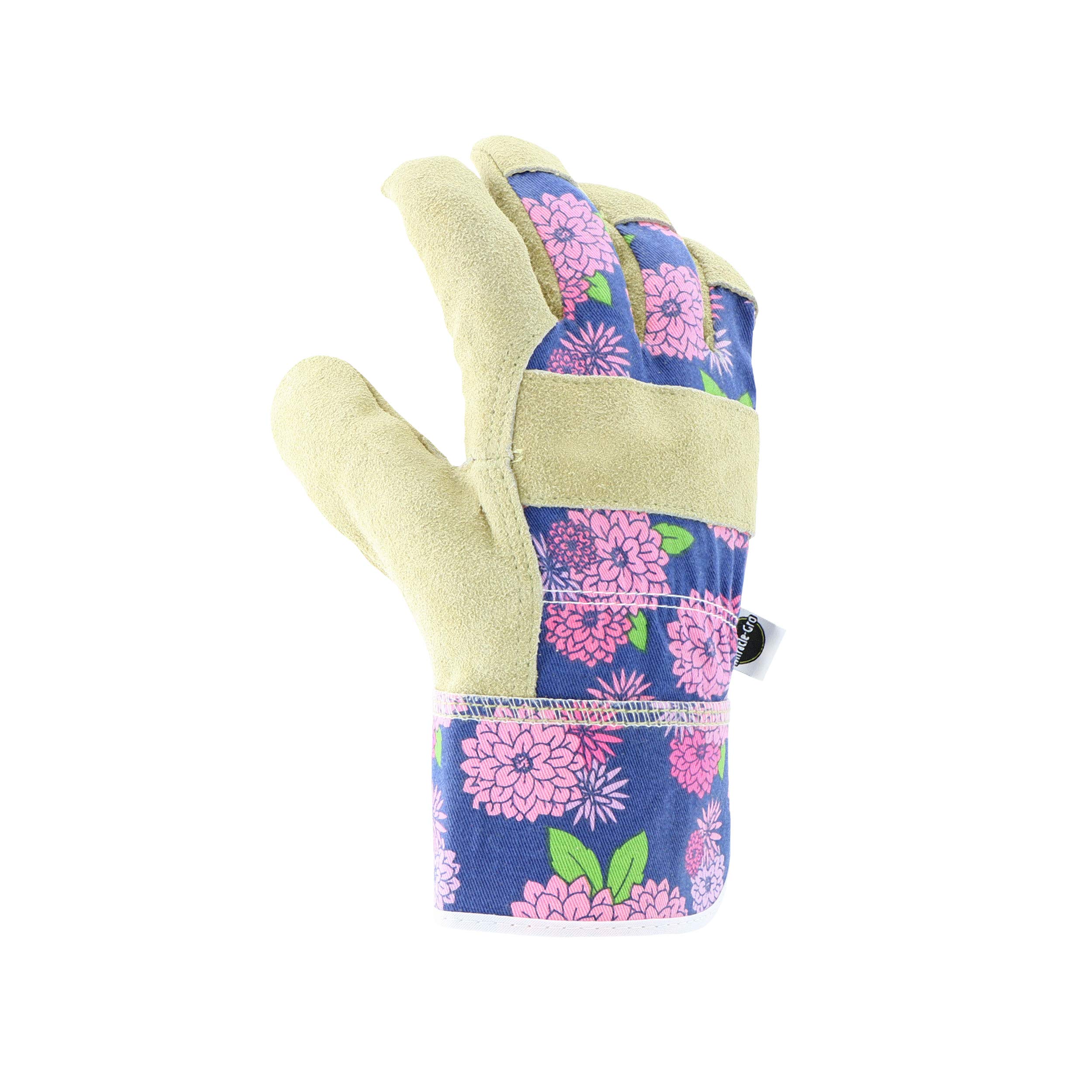 Miracle-Gro MG23012/WSM Split Cowhide Garden Gloves β Floral, Small-Medium, Canvas Back Leather Palm Gloves for Women