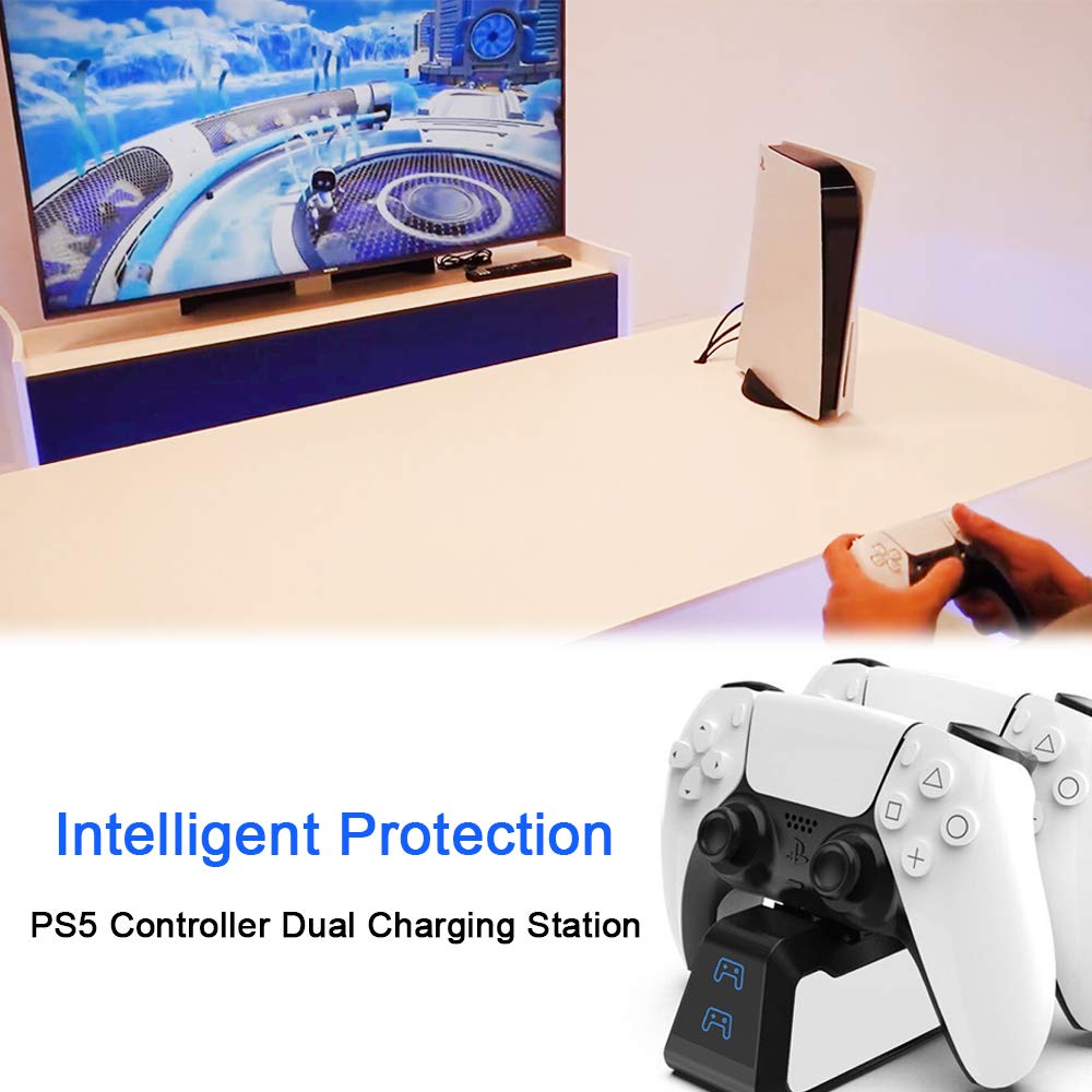 Megadream Charger Station for PS5 Controller, Dual Upgraded Copper Ports Fast Charging Dock Stand for Sony Playstation 5 DualSense Controller with LED Indicator
